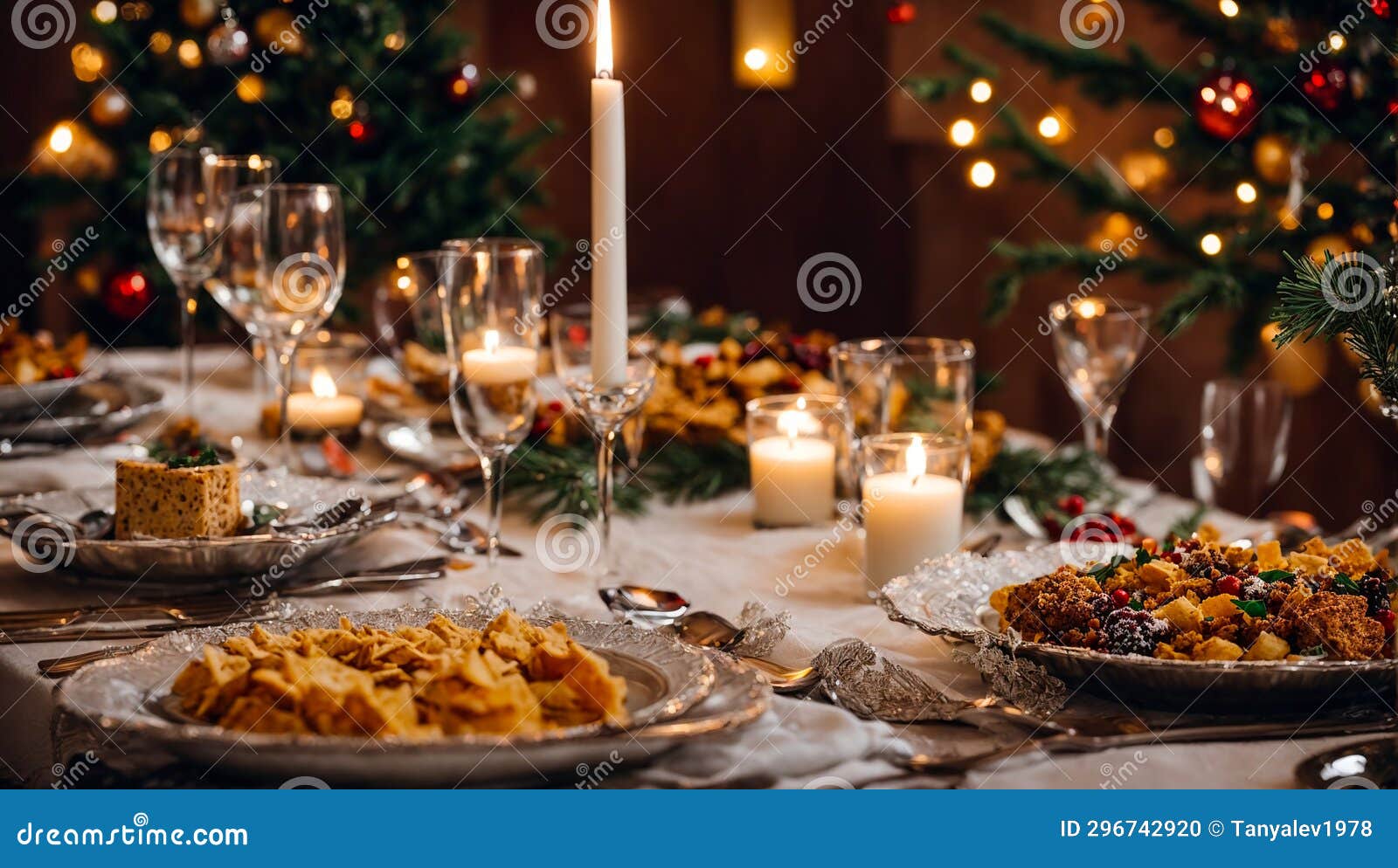 Holiday Table Different Christmas Snacks Celebration Cuisine Stock ...