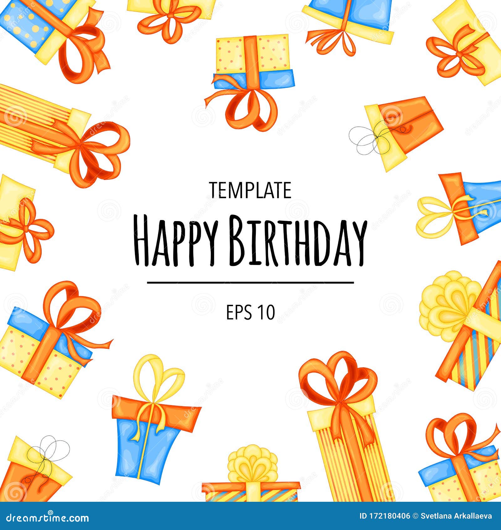 Holiday Template for Your Birthday Text with Gift Boxes. Cartoon Style ...