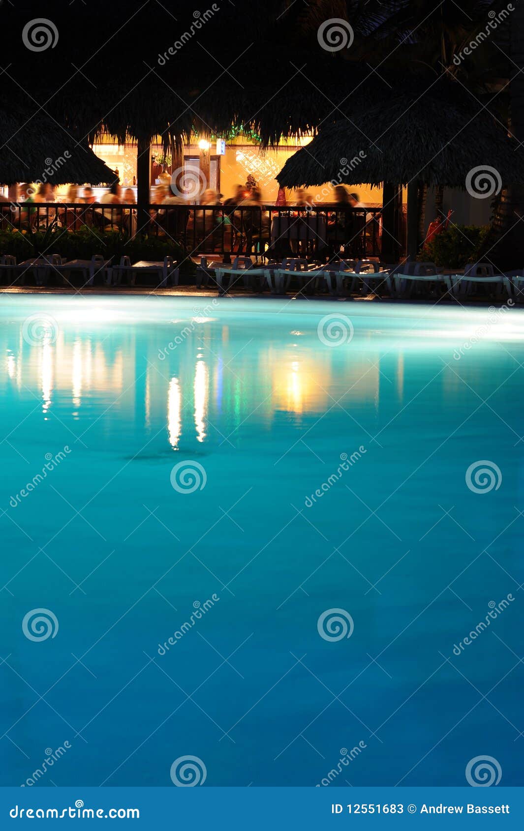 Holiday Vacation Resort Pool Bar at Night Stock Image - Image of ...