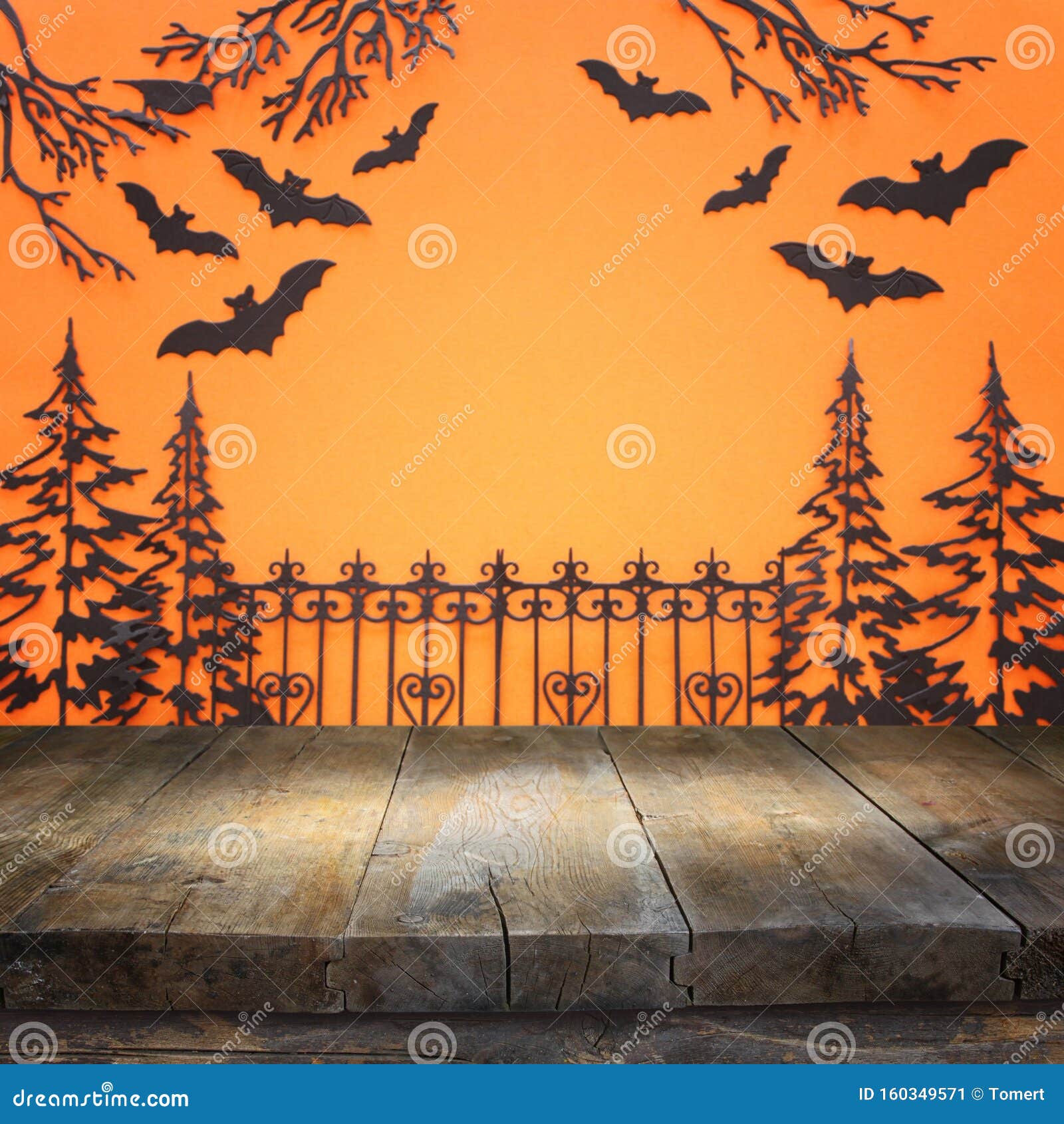 Holidays Concept of Halloween. Empty Rustic Table in Front of Haunted ...