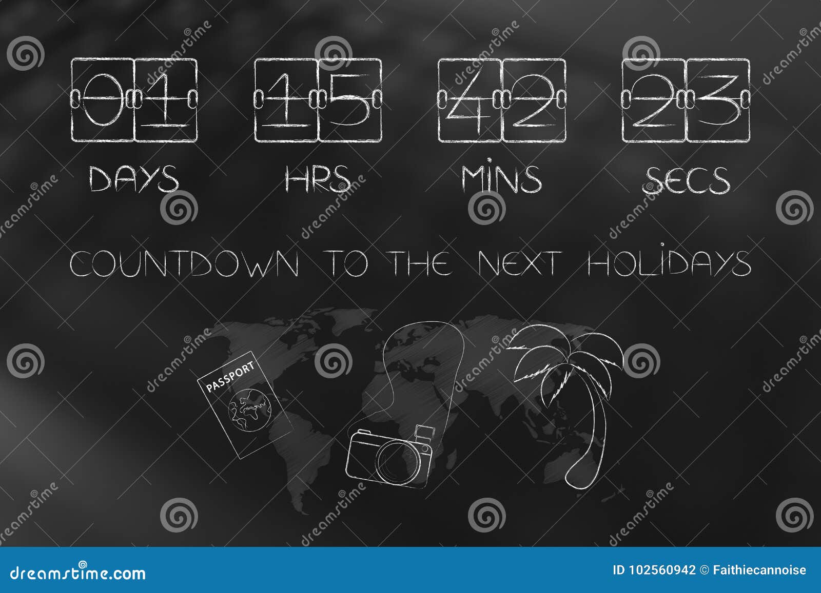 Holidays Countdown Timer with Travel Objects and World Map Stock ...