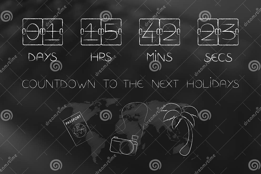 Holidays Countdown Timer with Travel Objects and World Map Stock ...