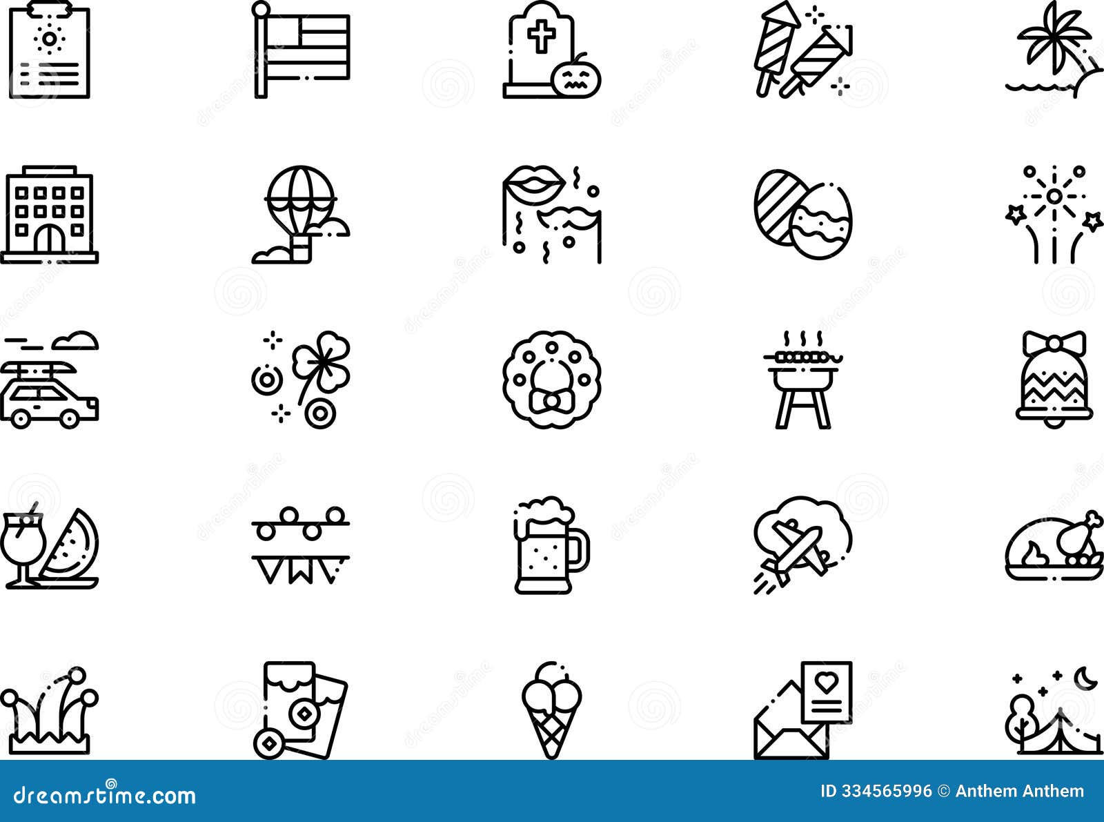 Holidays Icons Collection is a Vector Illustration with Editable Stroke ...
