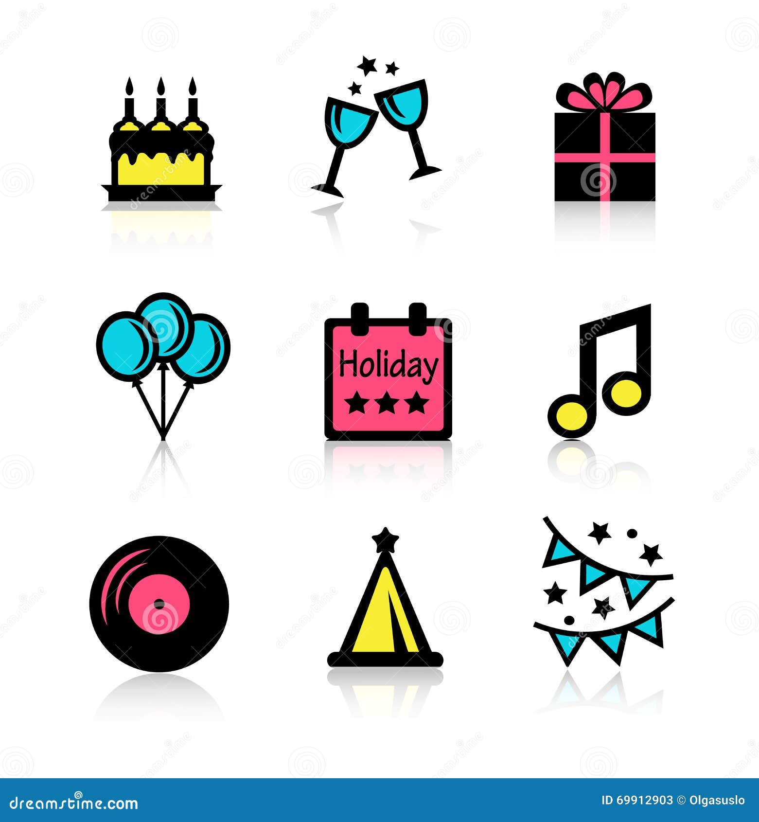 Holidays icons set stock vector. Illustration of happiness - 69912903