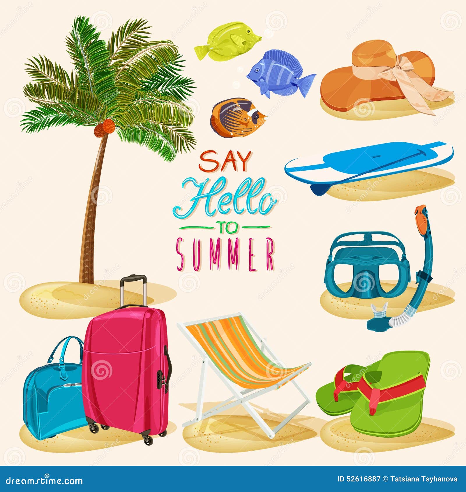 Holidays Illustration with Summer Objects Stock Vector - Illustration ...