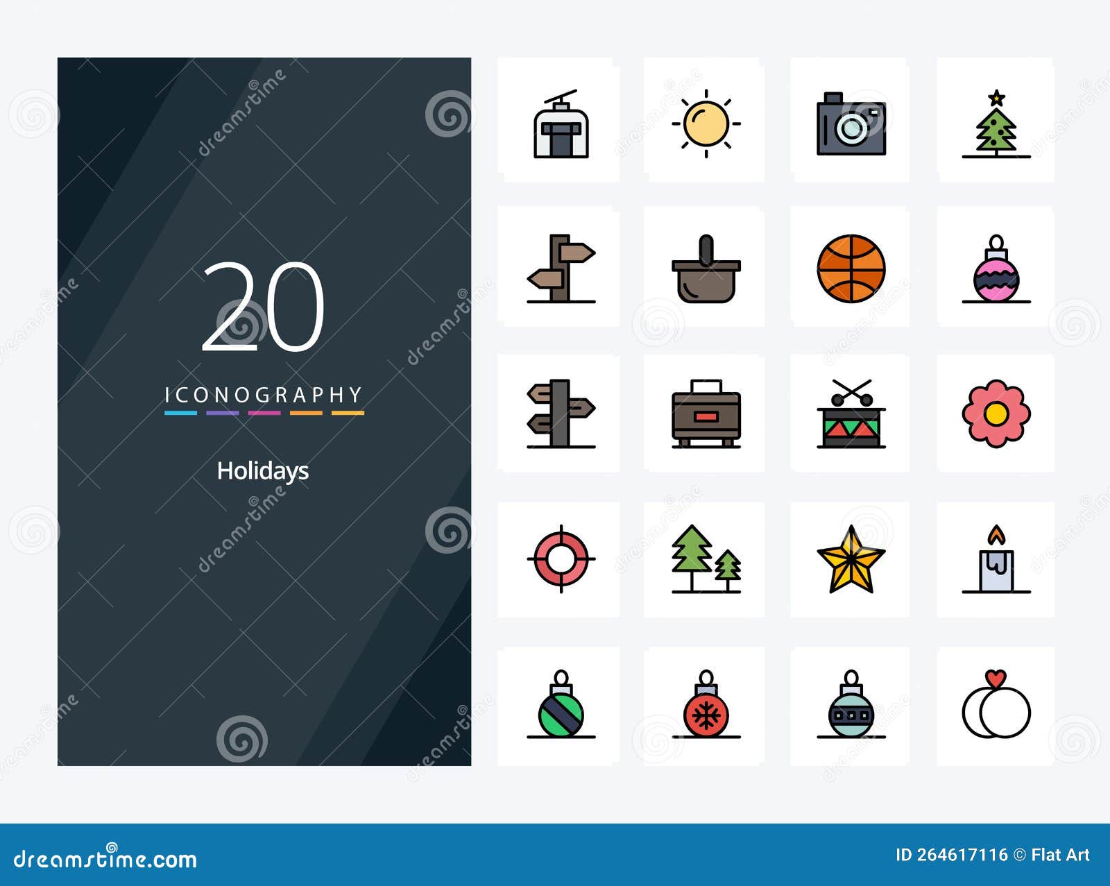 20 Holidays Line Filled Icon for Presentation Stock Vector ...