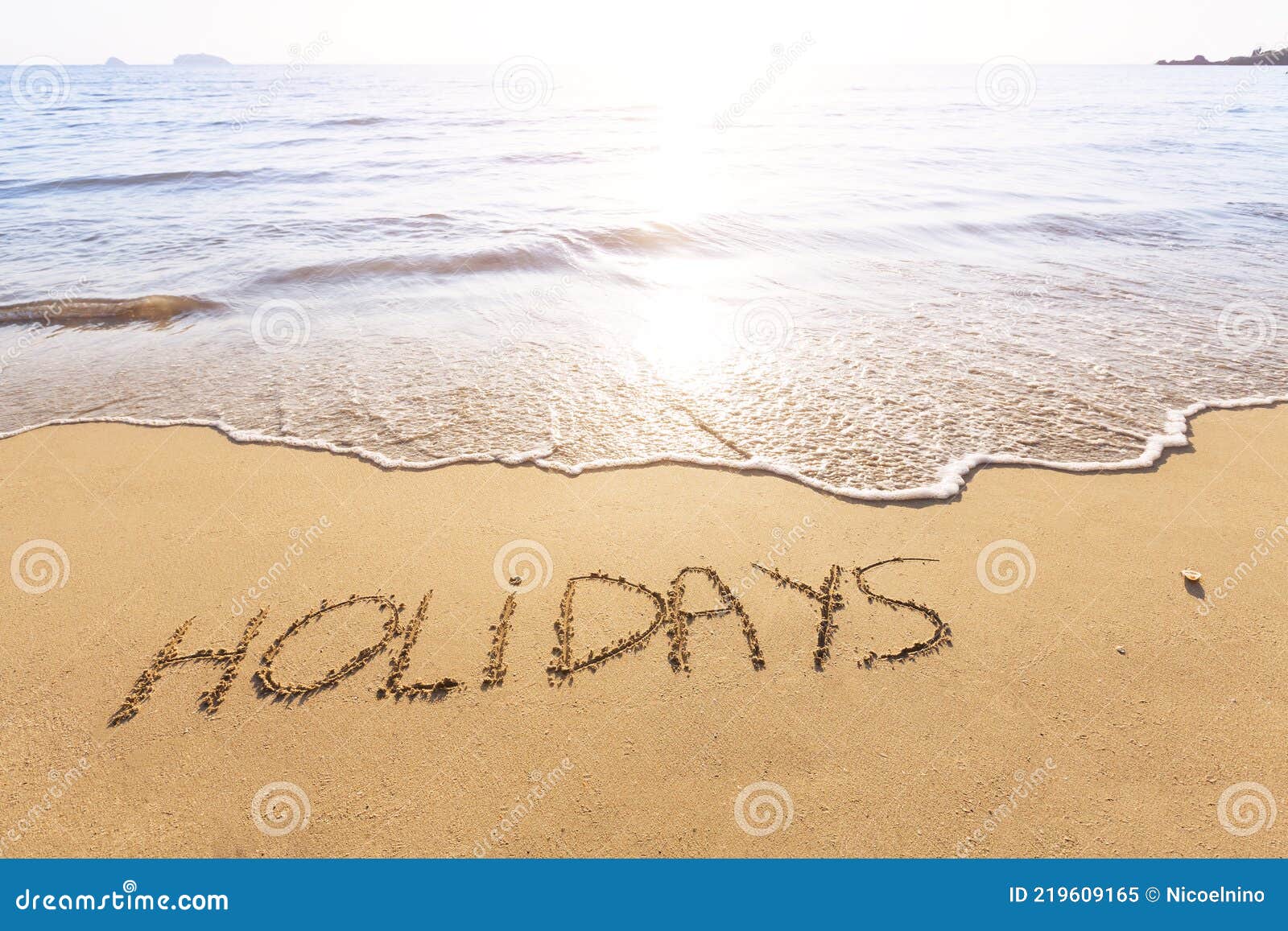 Holidays Written in the Sand of a Tropical Beach Stock Image - Image of ...