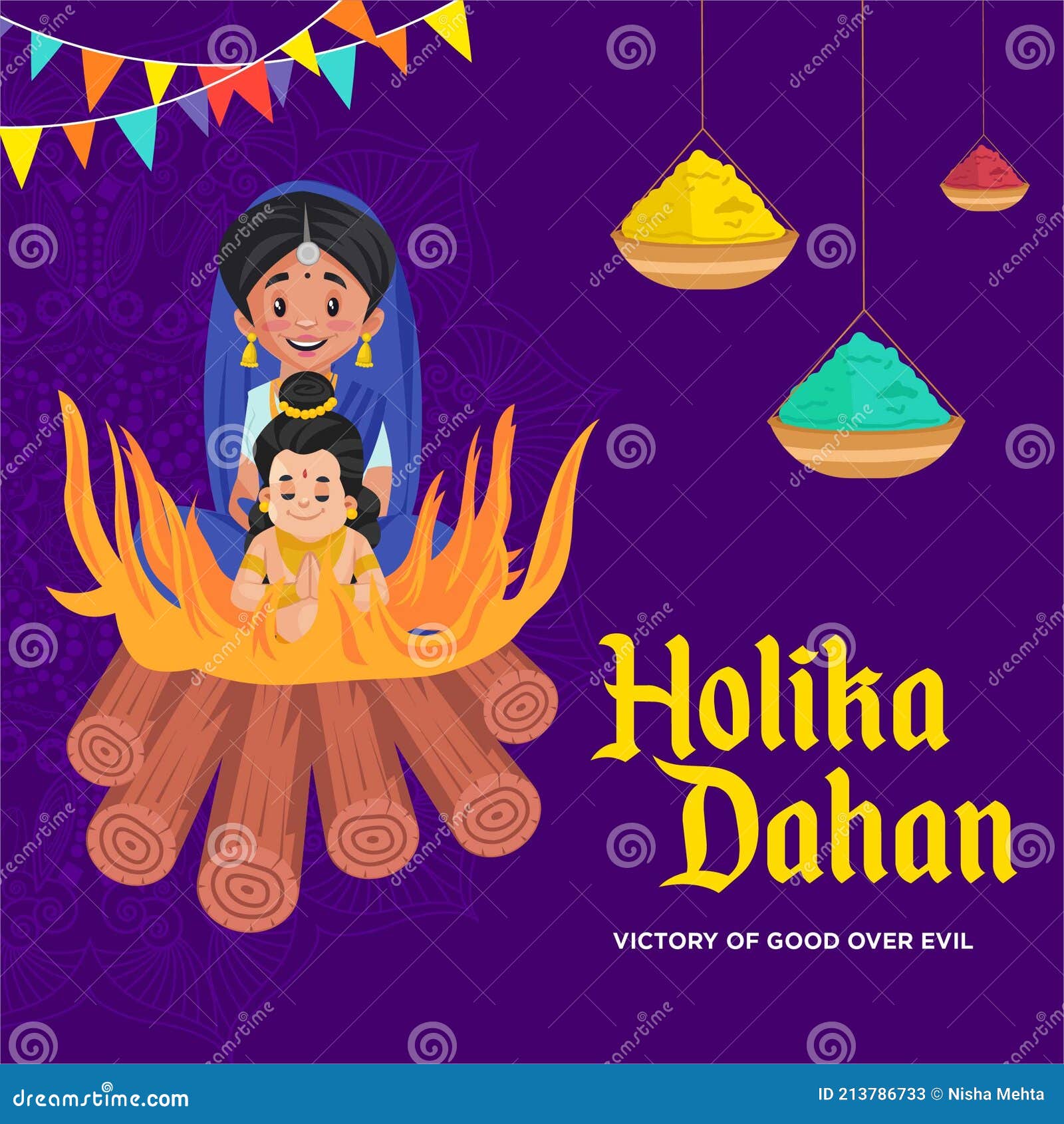 Holika Dahan Banner Vector Illustration Stock Vector - Illustration of ...