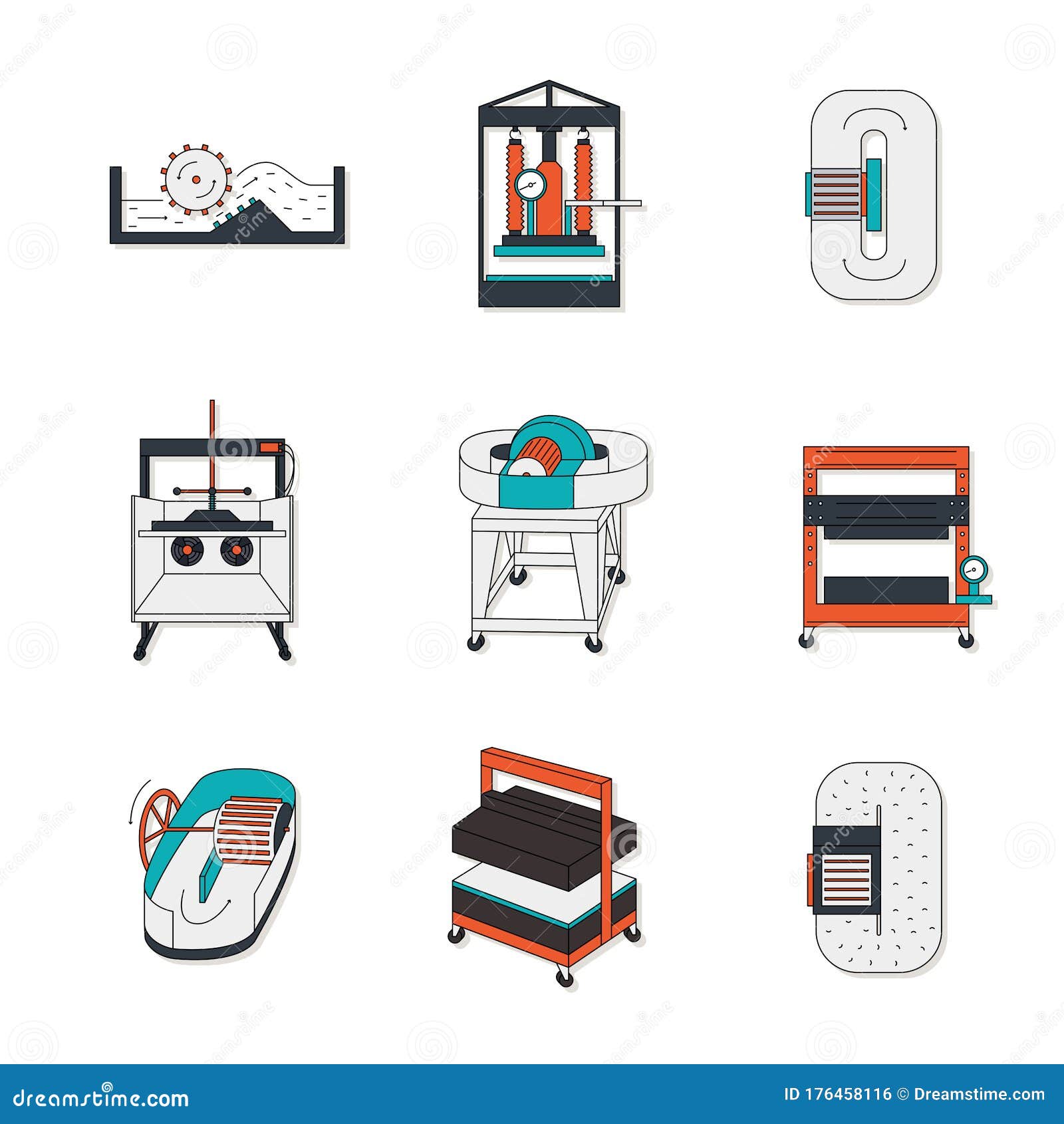 Hollander Beater and Papermaking Equipment Icon Set Stock Vector ...