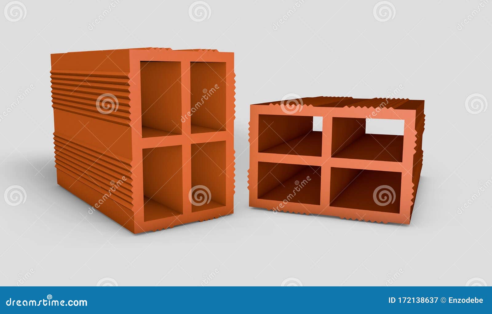 Hollow Red Clay Bricks For Construction Isolated On White Background ...