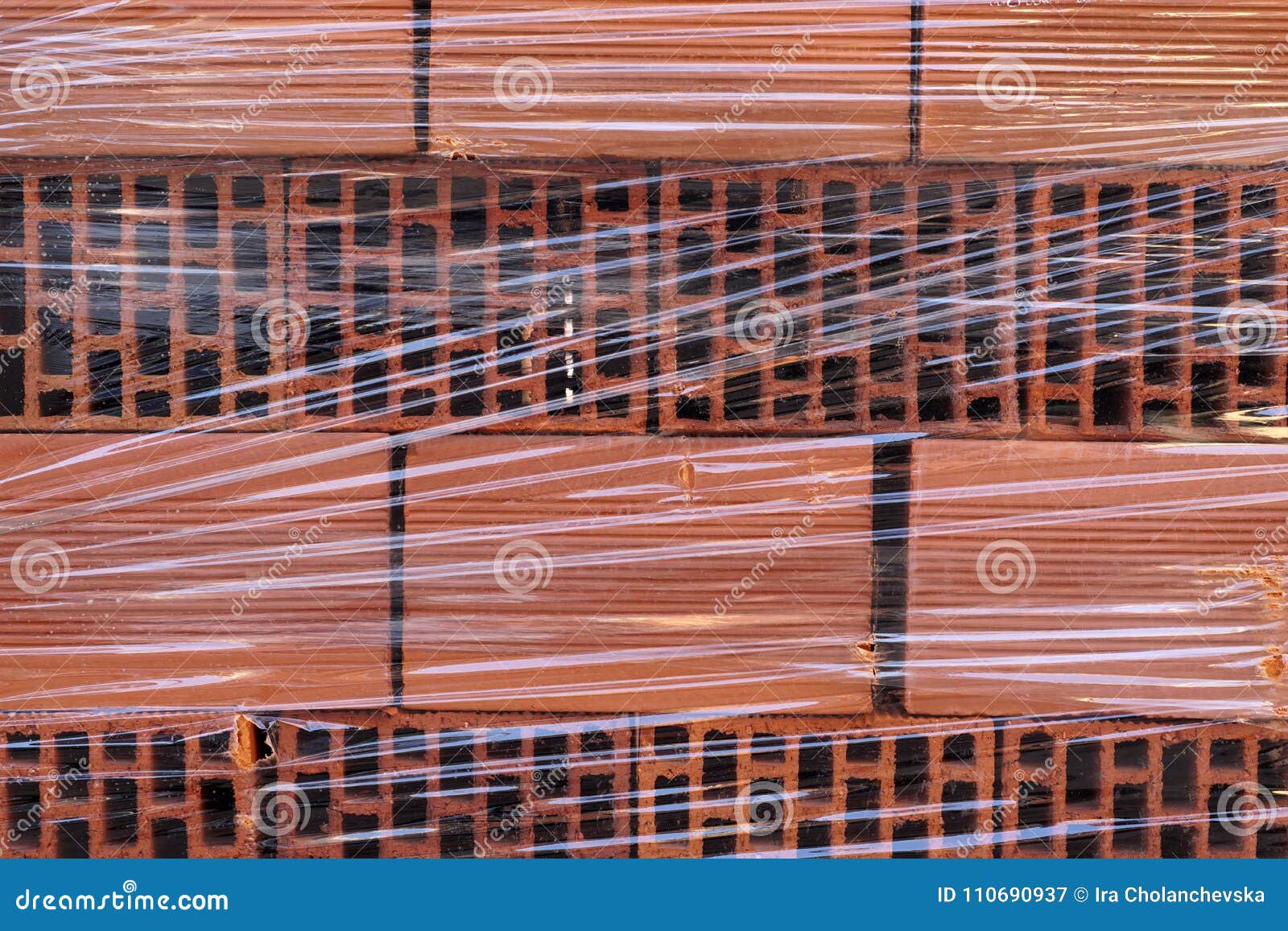 Hollow Clay Bricks Background Wrapped in Plastic Stock Image - Image of ...