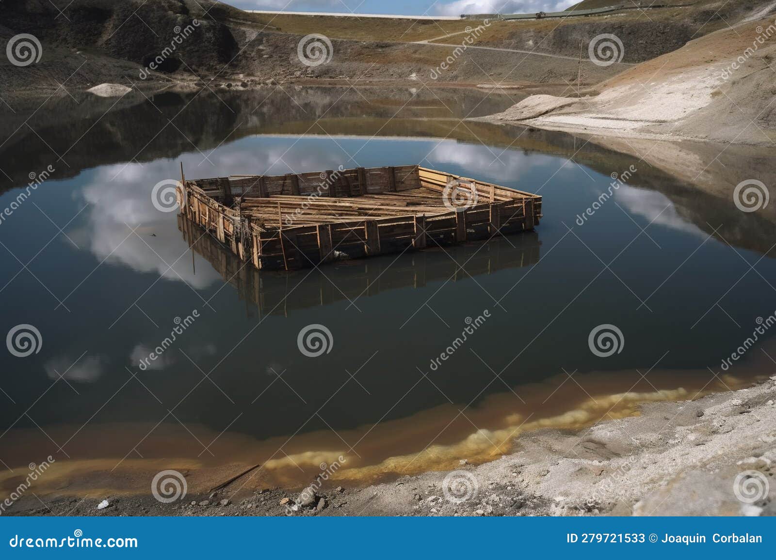 Hollow of an Old Open Pit Mine, Covered with Water and Waste. Ai ...