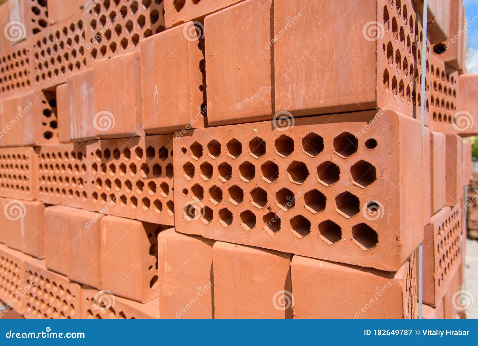Hollow Perforated Bricks on Pallet Stock Image - Image of construction ...