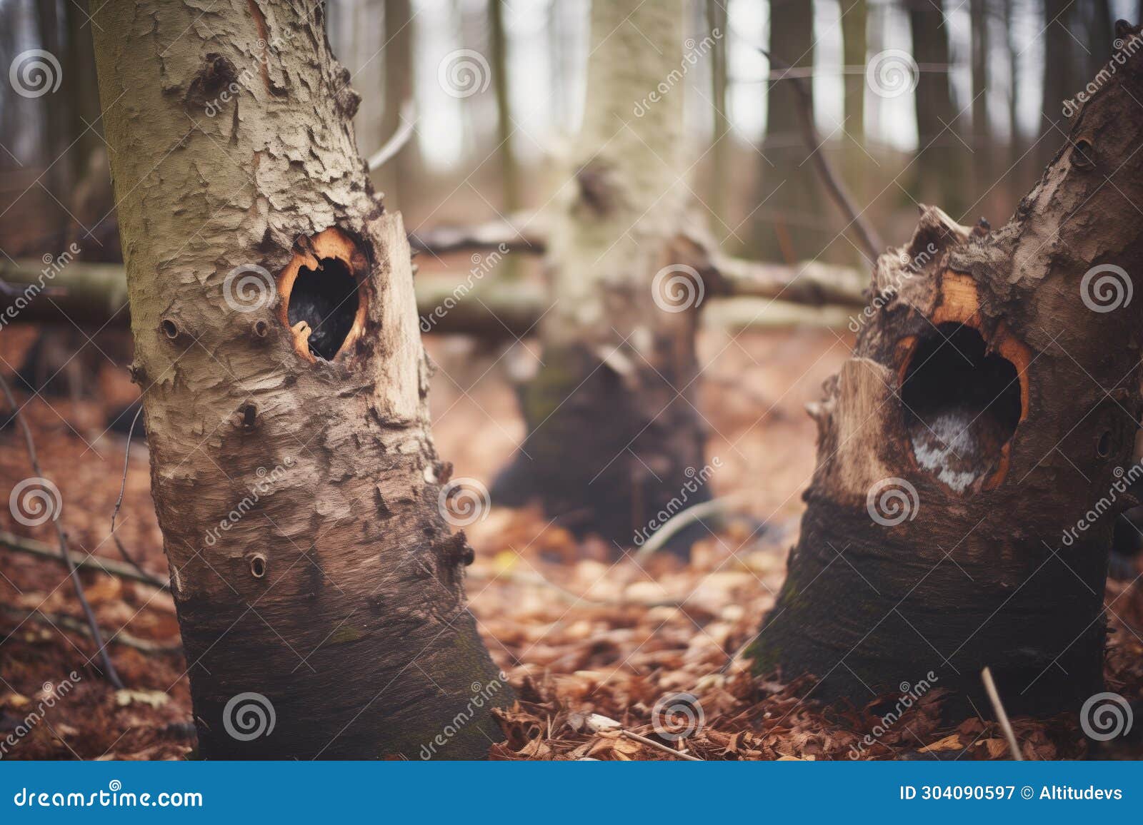 Hollow Tree Trunks in Dying Forest Stock Image - Image of impact ...