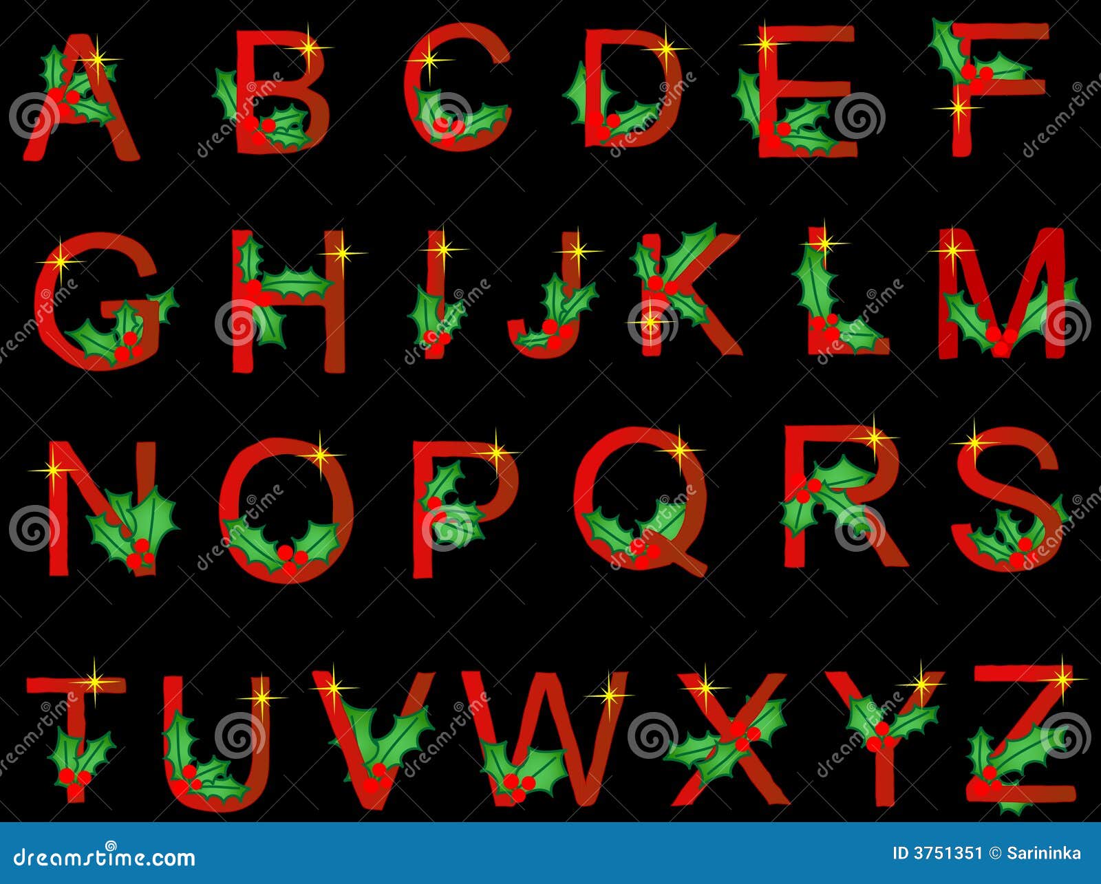 Holly alphabet stock vector. Illustration of yellow, decorative - 3751351