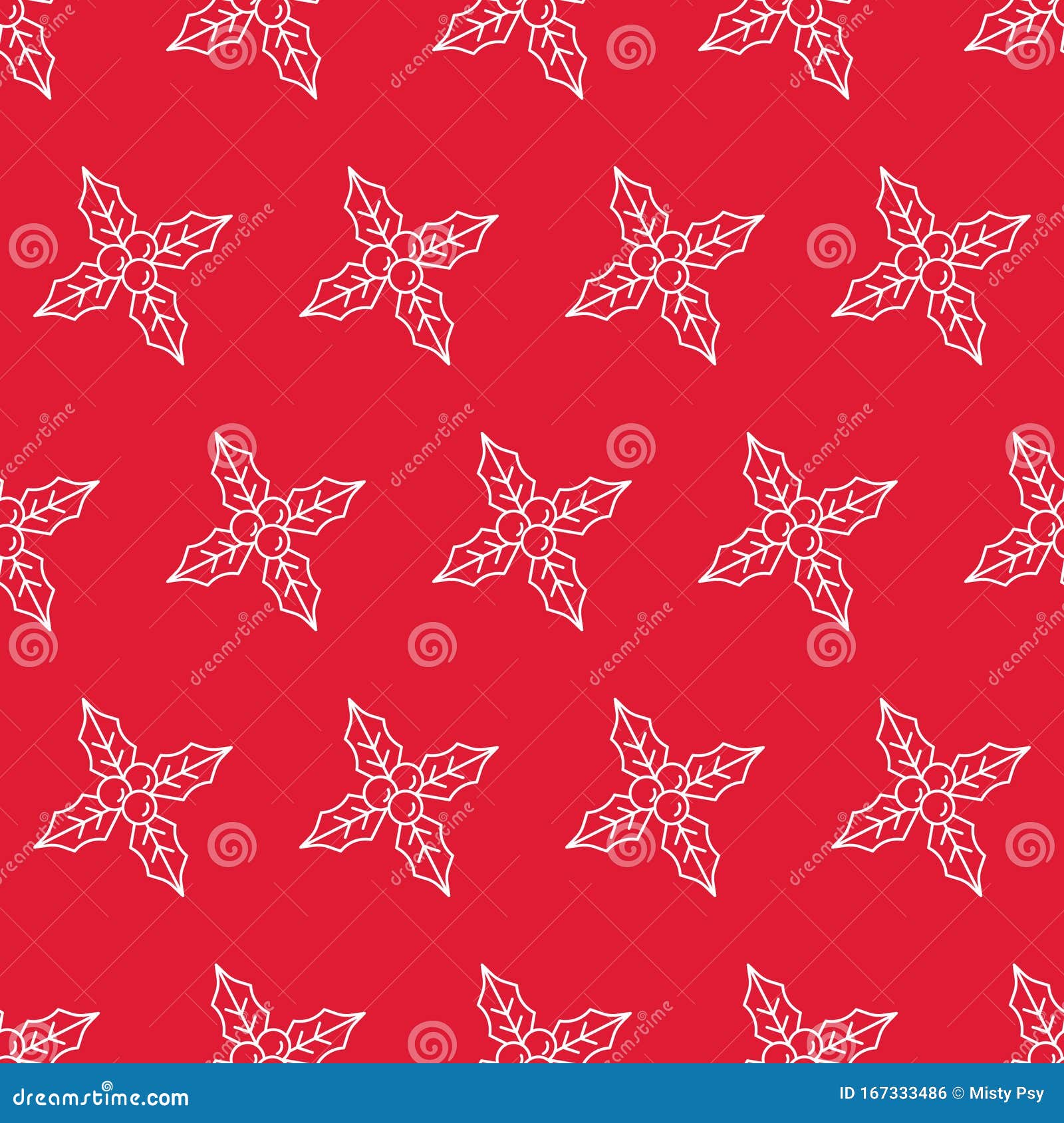 Holly Berries Seamless Pattern. Christmas Red Background with White ...