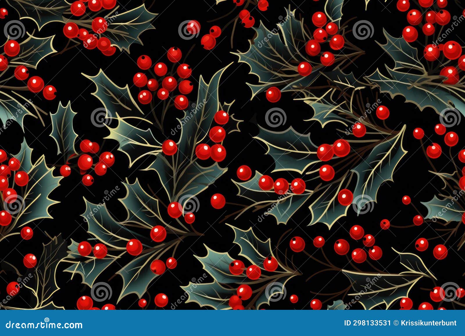 Holly Berry Branch Seamless Pattern for Christmas AI Generated Stock ...