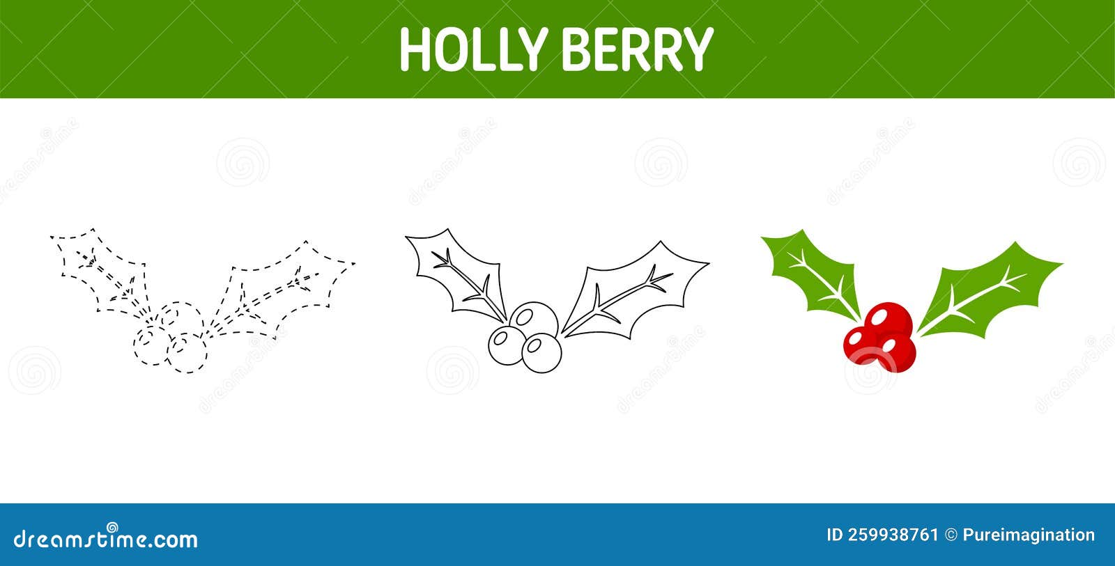 Holly Berry Tracing and Coloring Worksheet for Kids Stock Vector ...