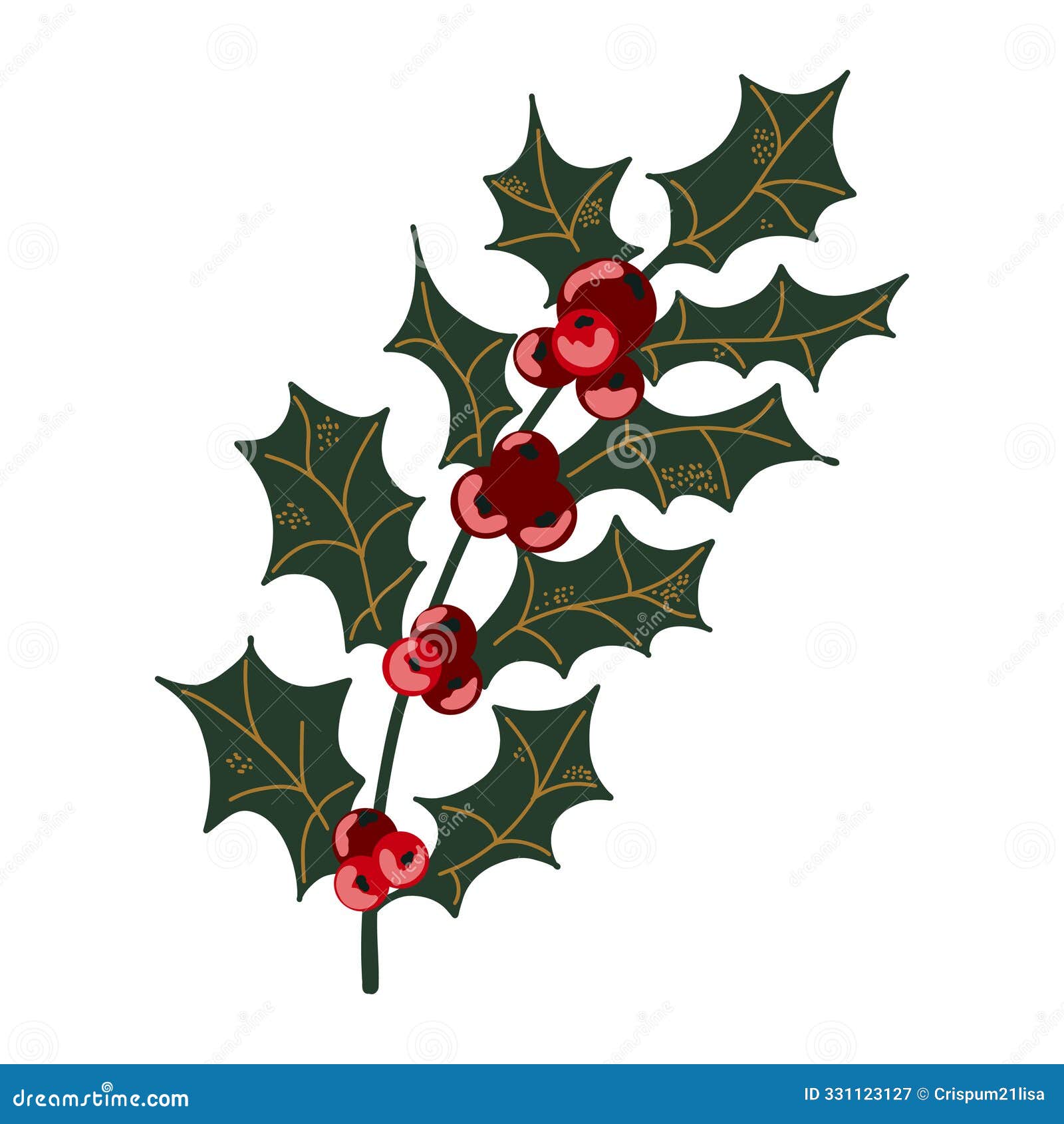 Holly branch flat cartoon stock illustration. Illustration of engraving ...