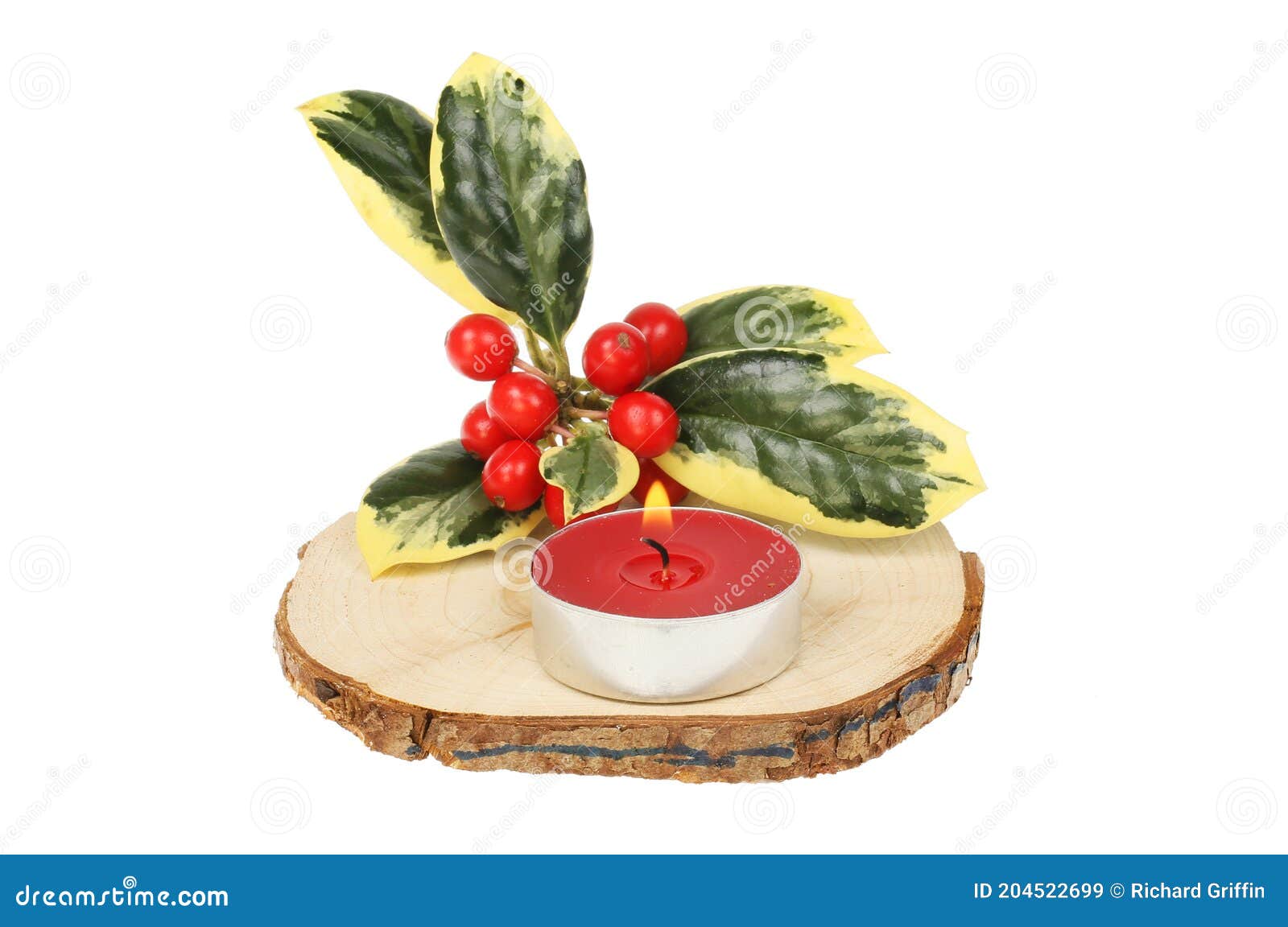 Holly and Candle Decoration Stock Image - Image of holly, seasonal ...