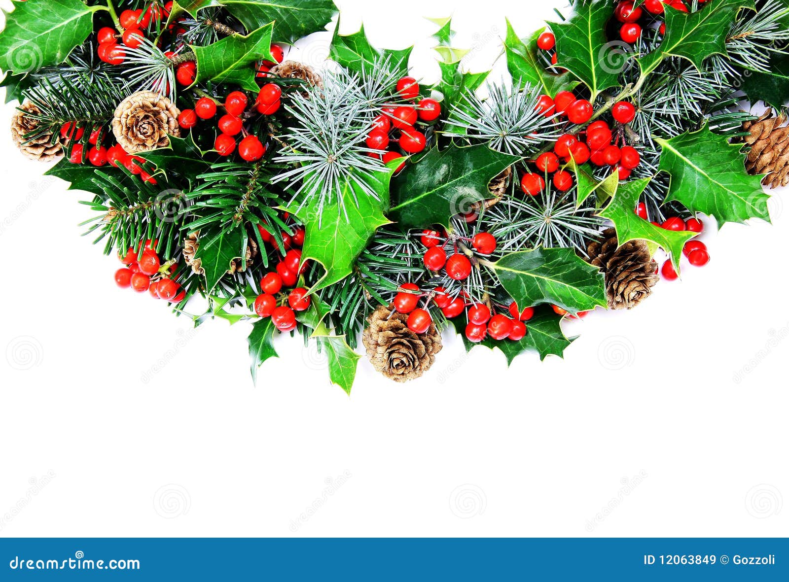 Holly Christmas Wreath Horizontal Stock Image - Image of foliage ...