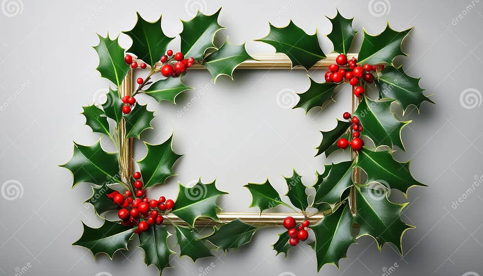 Holly Leaves and Berries Shaped into in a Frame Stock Illustration ...