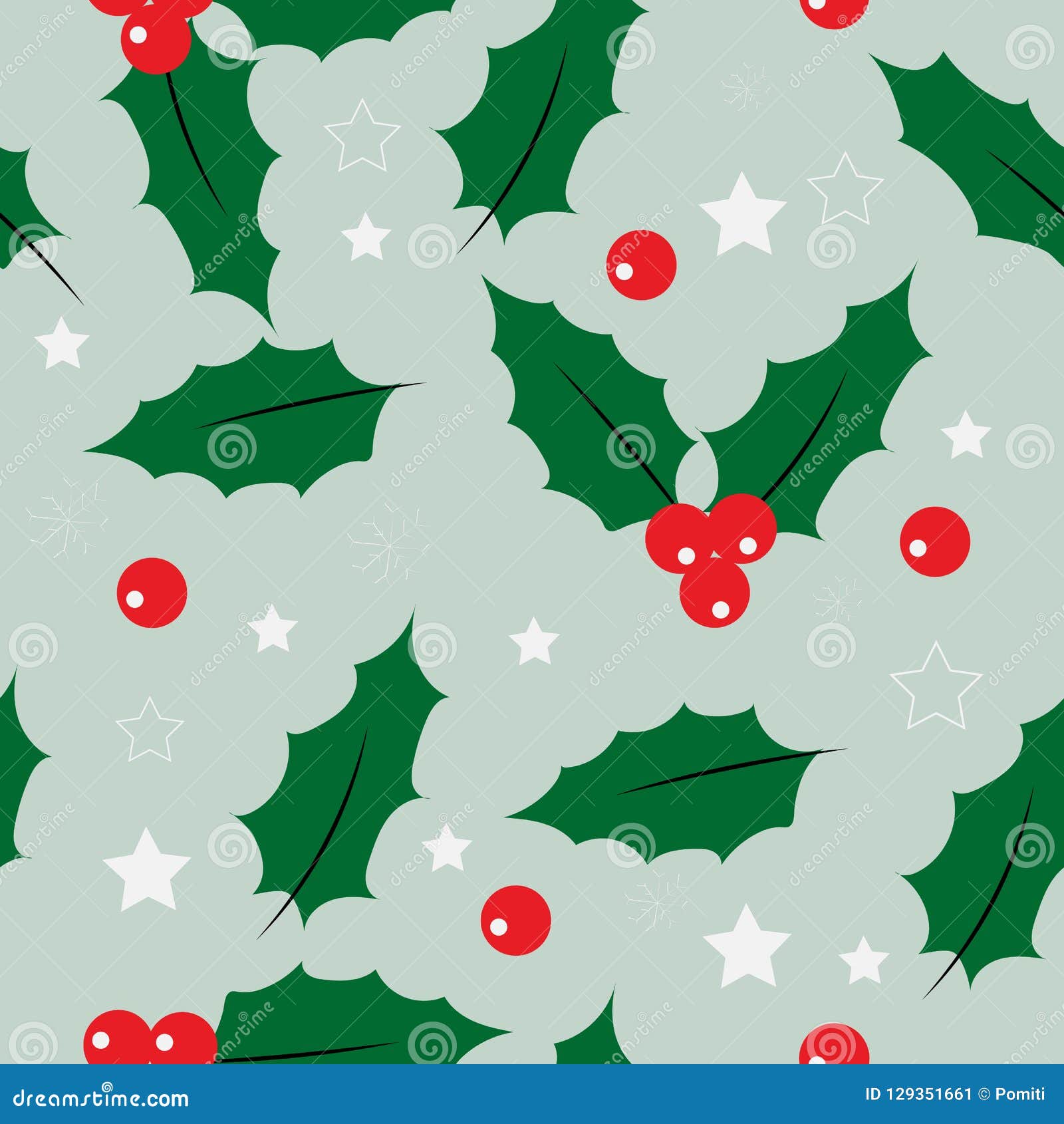 Holly Seamless Pattern Vector Illustration on Green Background Stock ...