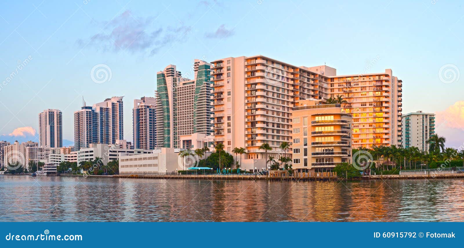 Hollywood Beach Florida, Buildings at Sunset Stock Photo - Image of ...