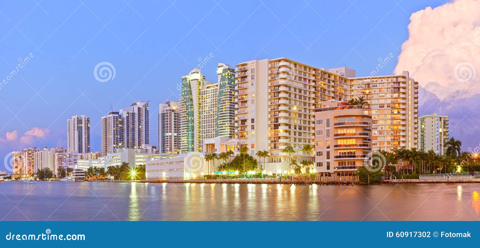 Hollywood Beach Florida, Buildings at Sunset Stock Photo - Image of ...