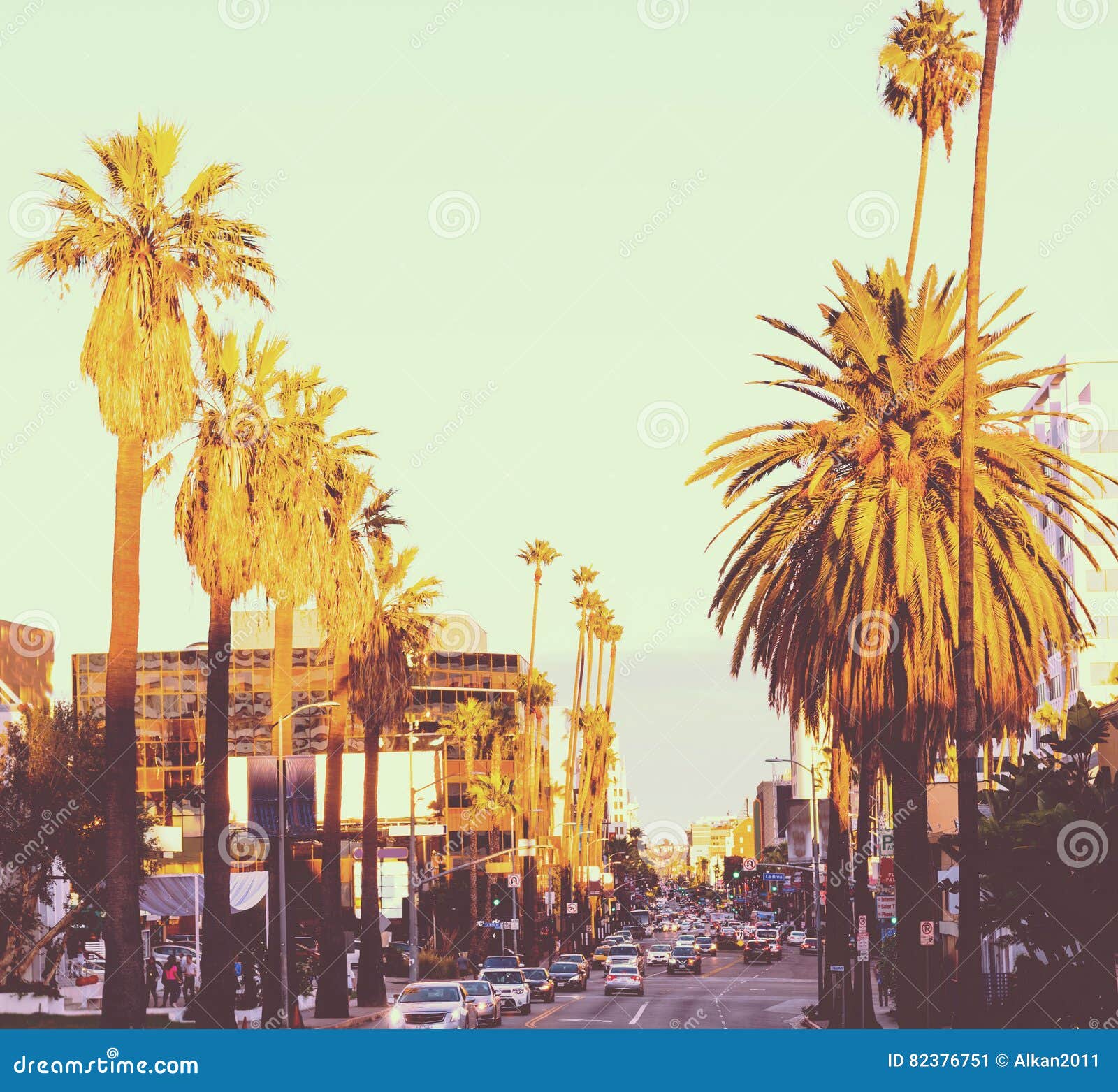 Hollywood Boulevard at Sunset Stock Image - Image of tourism, sunset ...