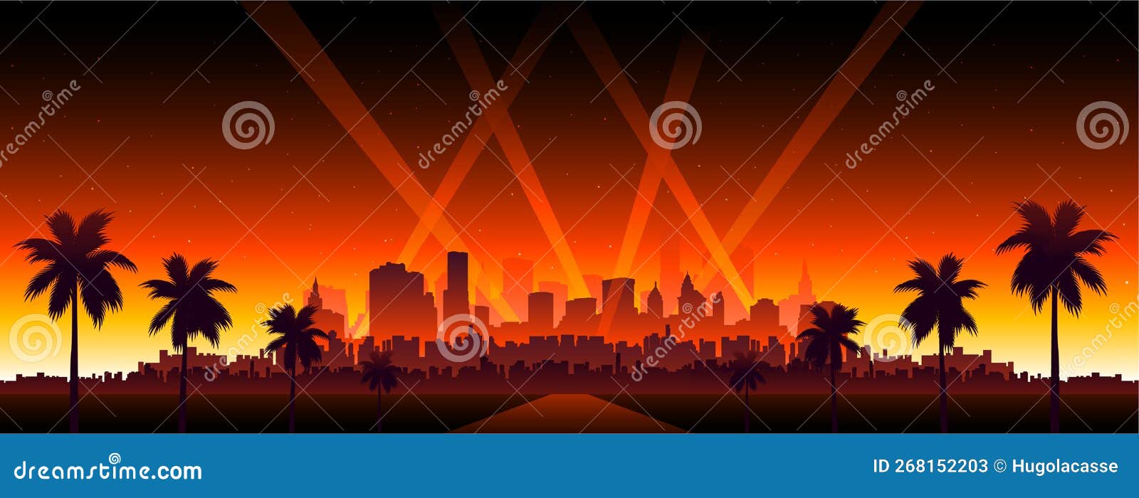 Hollywood Panoramic Cityscape Background Stock Vector - Illustration of ...