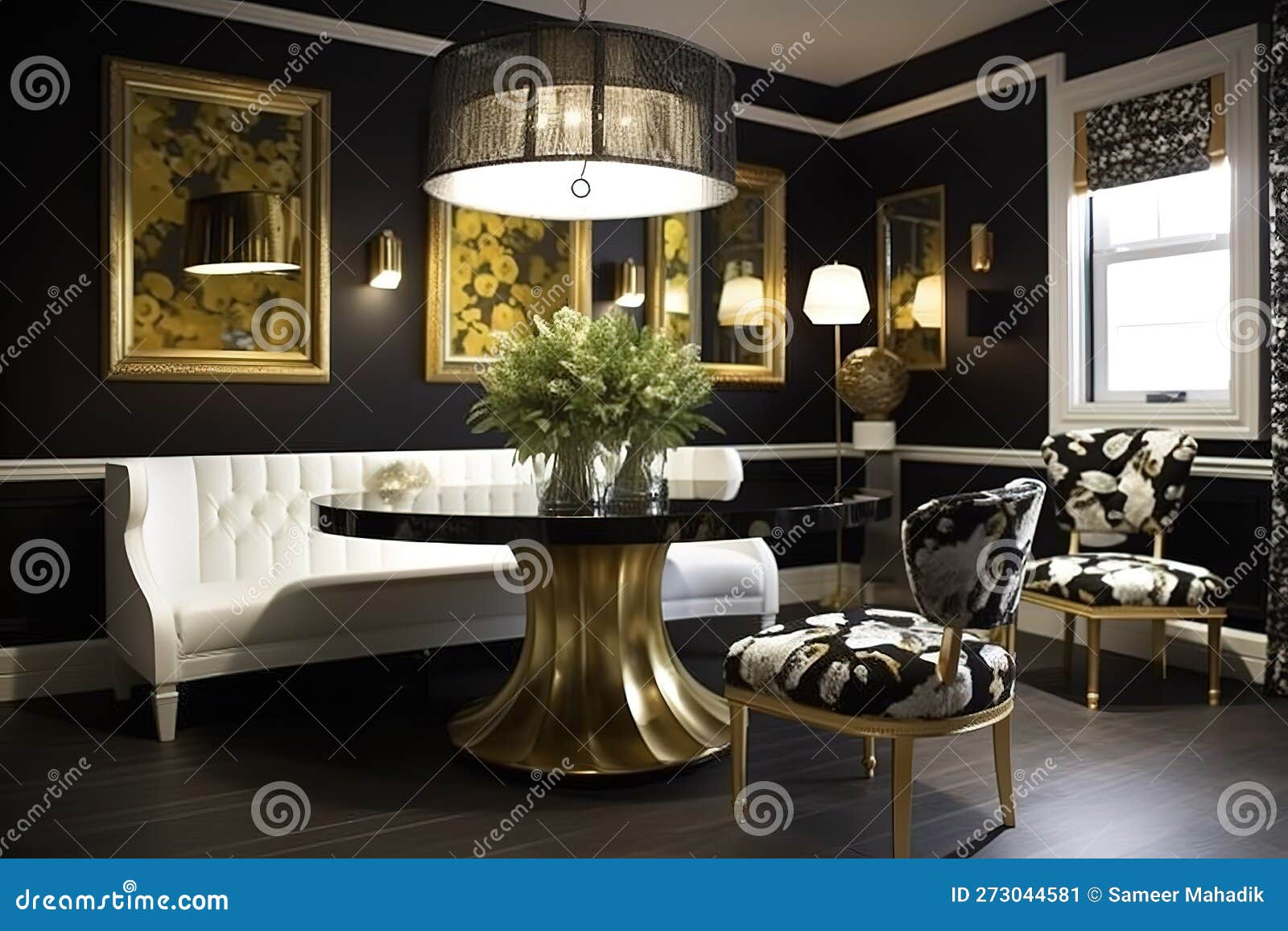 Hollywood Regency Interior Design Of Luxury Living Room With Leather ...