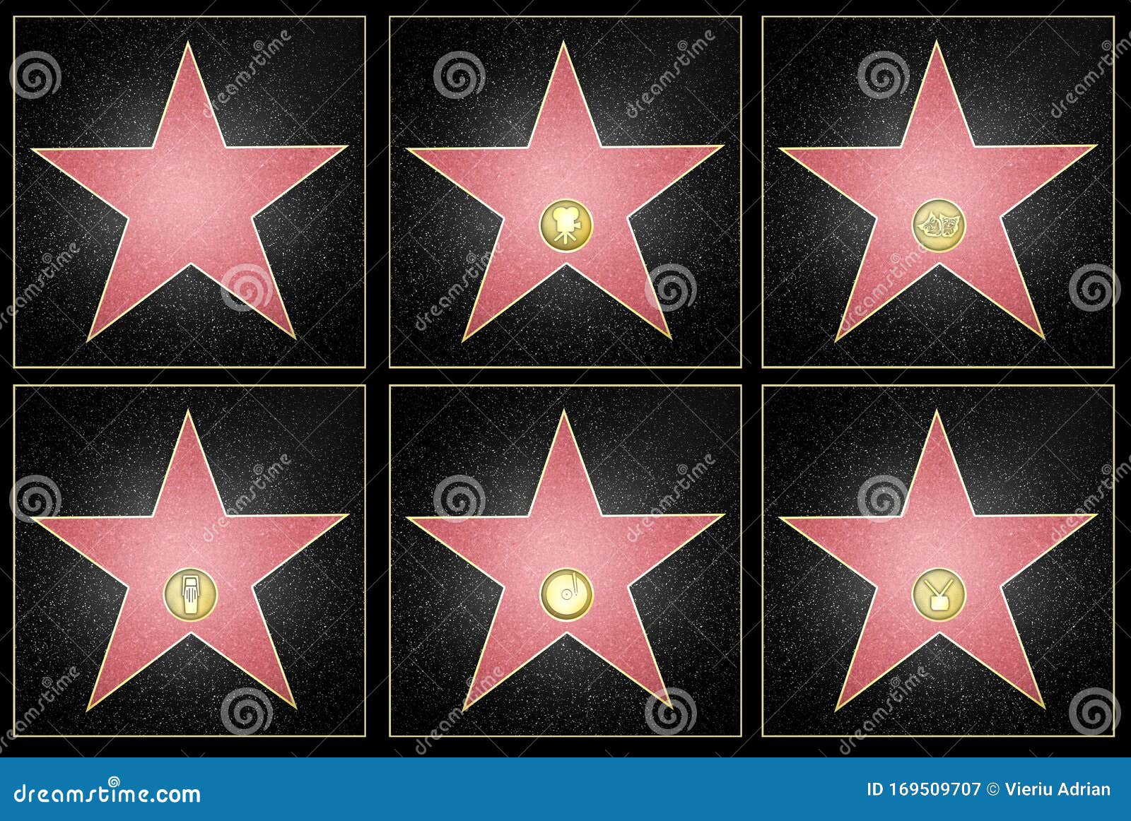 Hollywood Star On Celebrity Fame Of Walk Boulevard. Vector Symbol Star ...