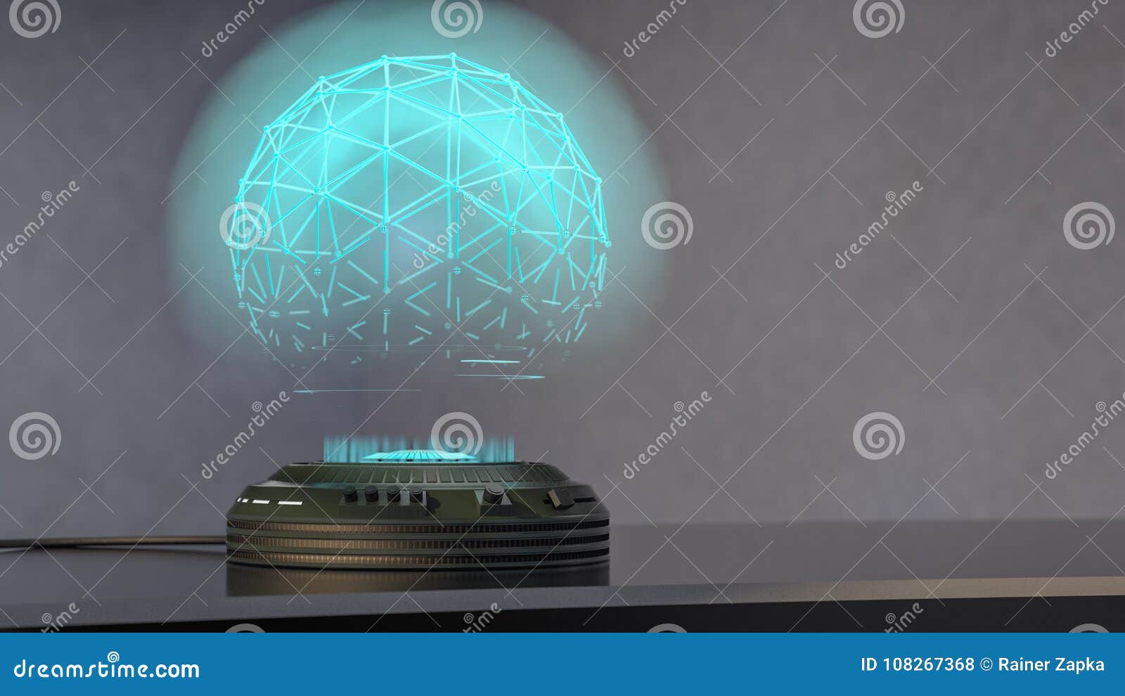 A Holo Projector Projects a Shimmering Blue Sphere Stock Illustration ...