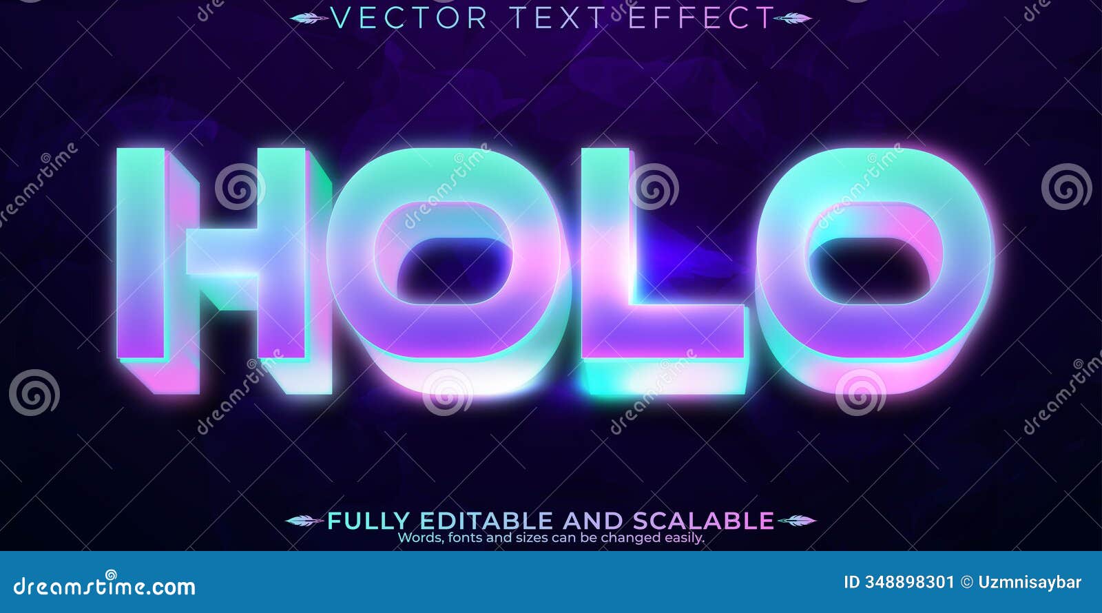 Holo Text Effect, Editable Shiny and Glowing Text Style Stock Vector ...