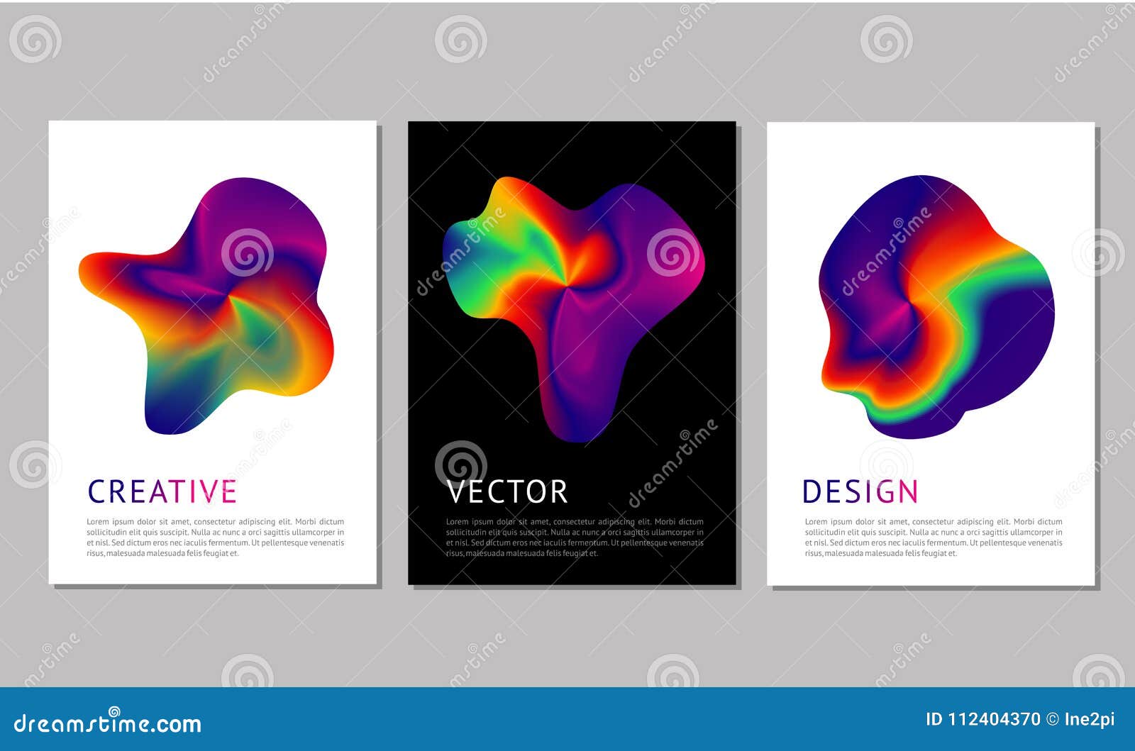 Hologram Abstract Spot. Posters Set with Bright Rainbow Gradient ...