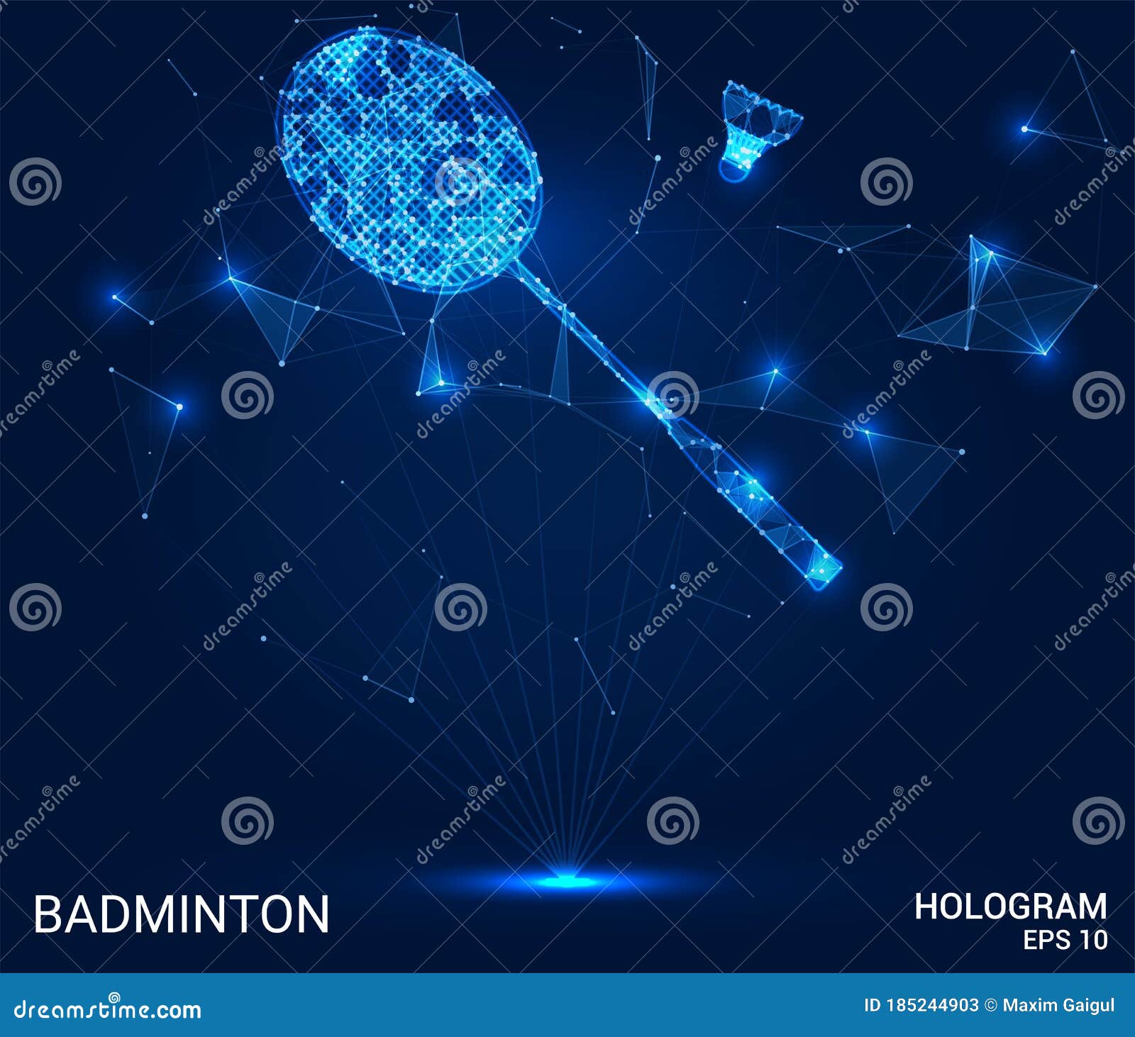 Hologram of Badminton. Racket and Shuttlecock Made of Polygons ...