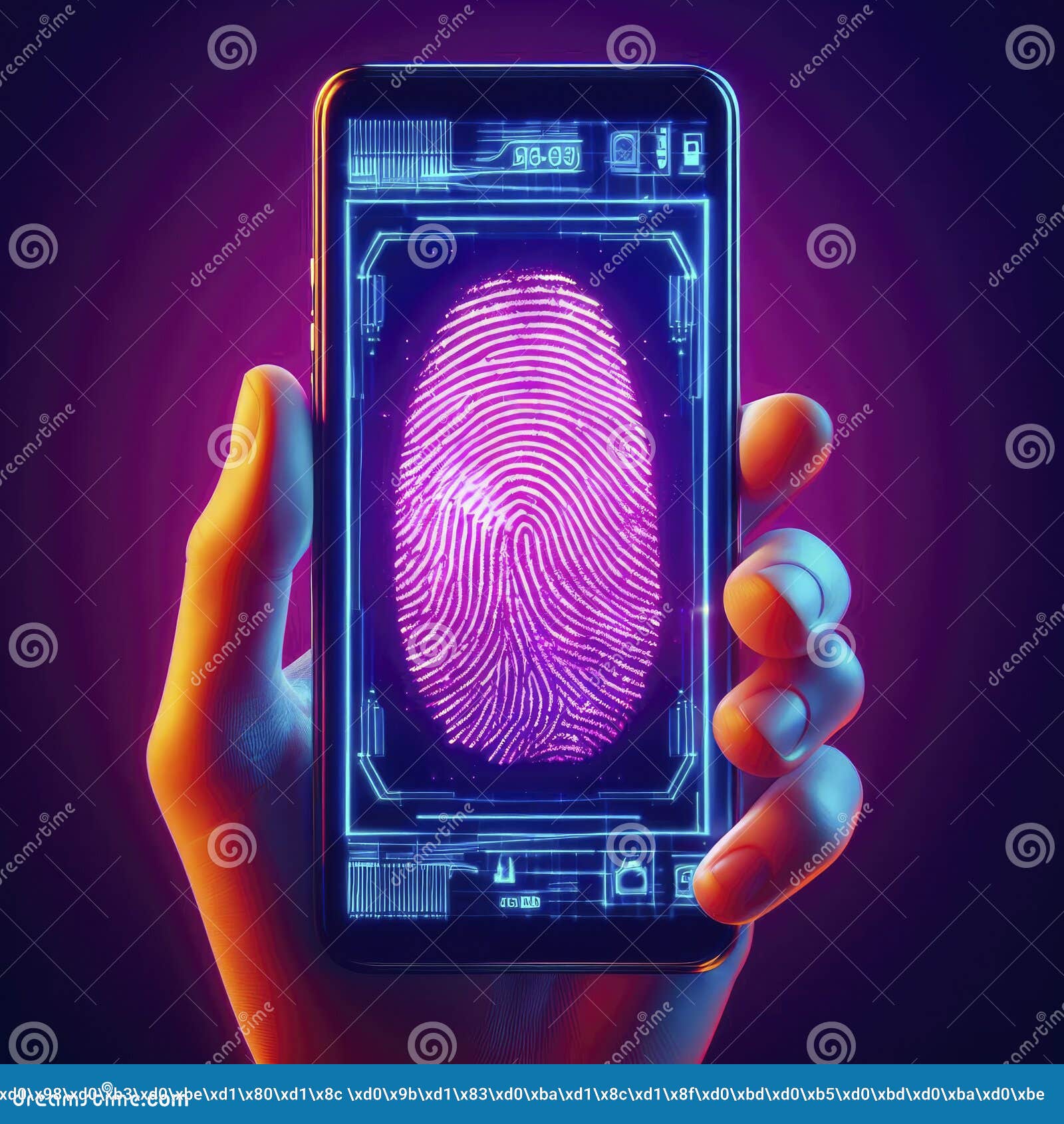 Hologram Biometric Data Fingerprint in Smartphone. Ai Generative Stock ...