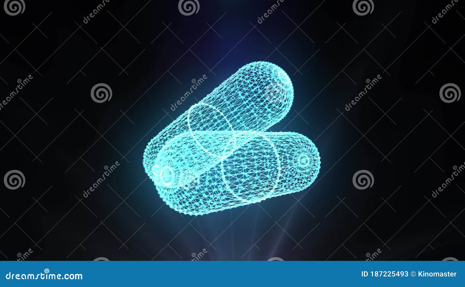 Hologram Blue Wireframe of Rotating Pharmaceutical Two Capsules ...