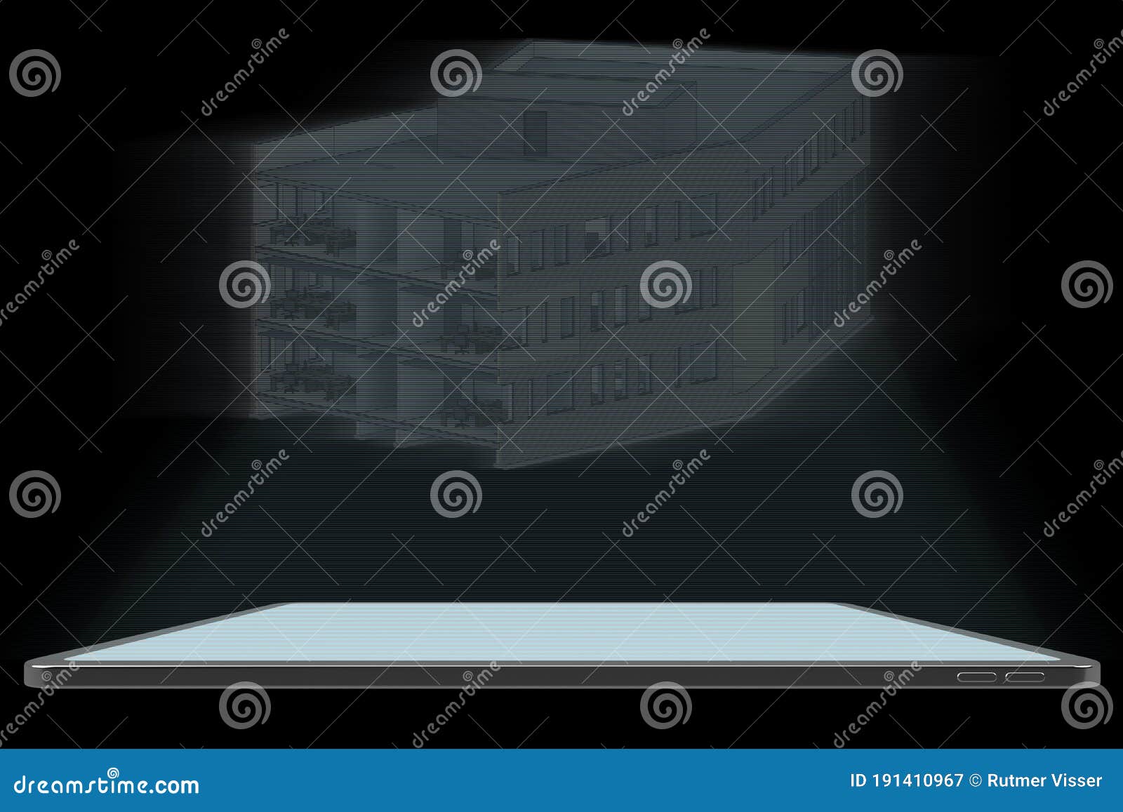 Hologram of a Building 3D Illustration Stock Illustration ...