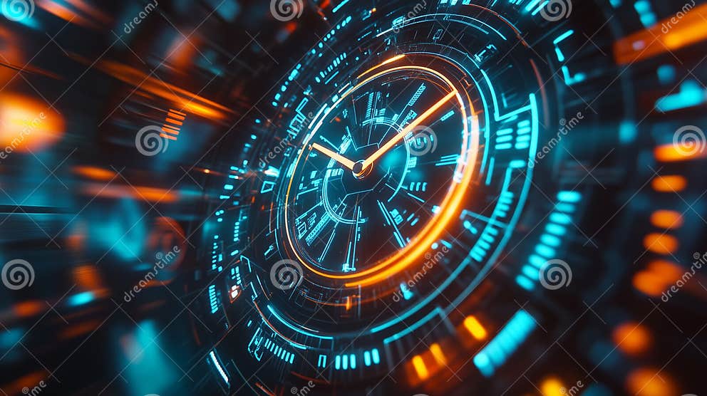Futuristic Digital Clock Abstract Neon Time Orange Blue Technology Glow ...