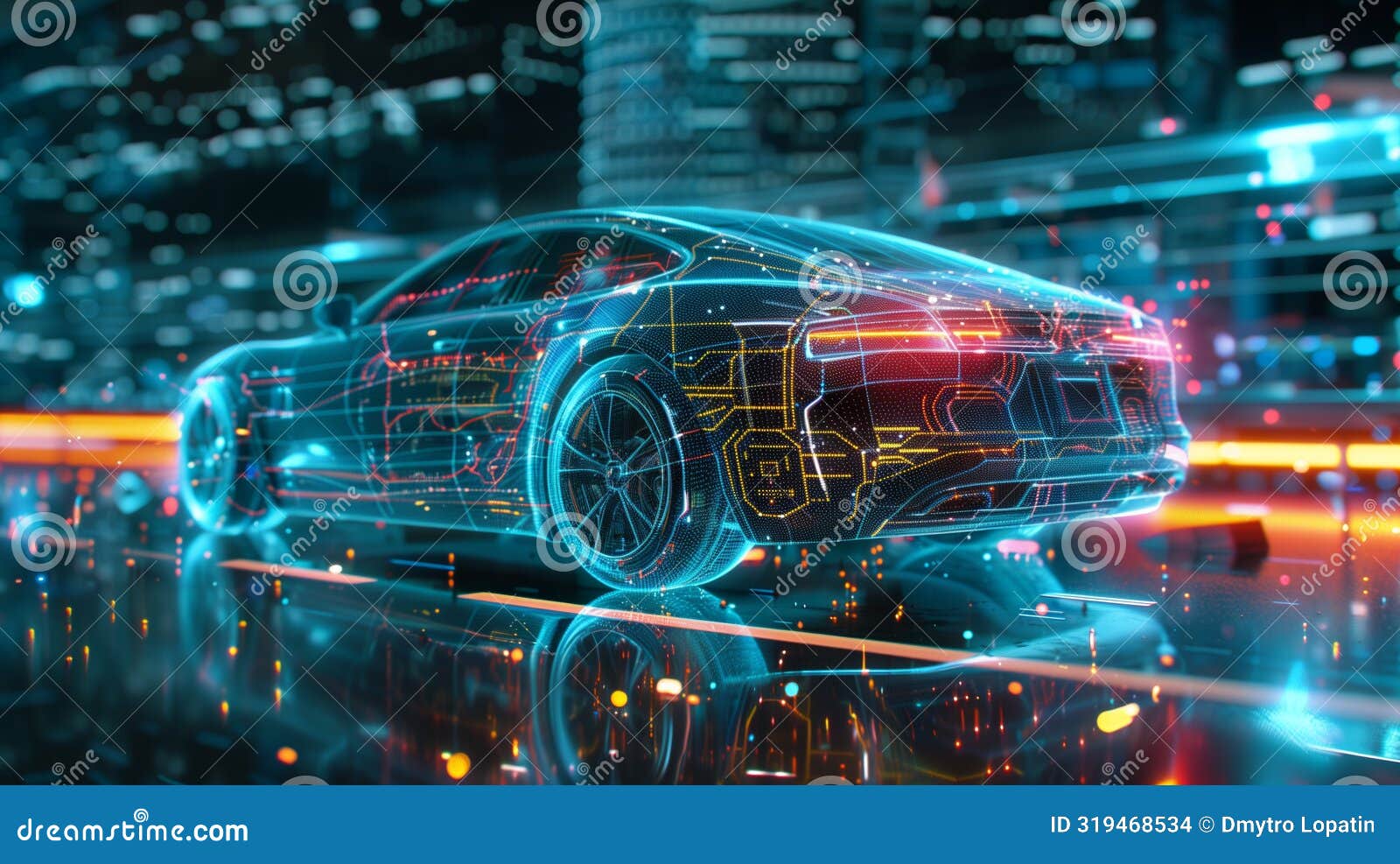 Hologram of 3d Model of Electric Car Engineering, Futuristic Project ...