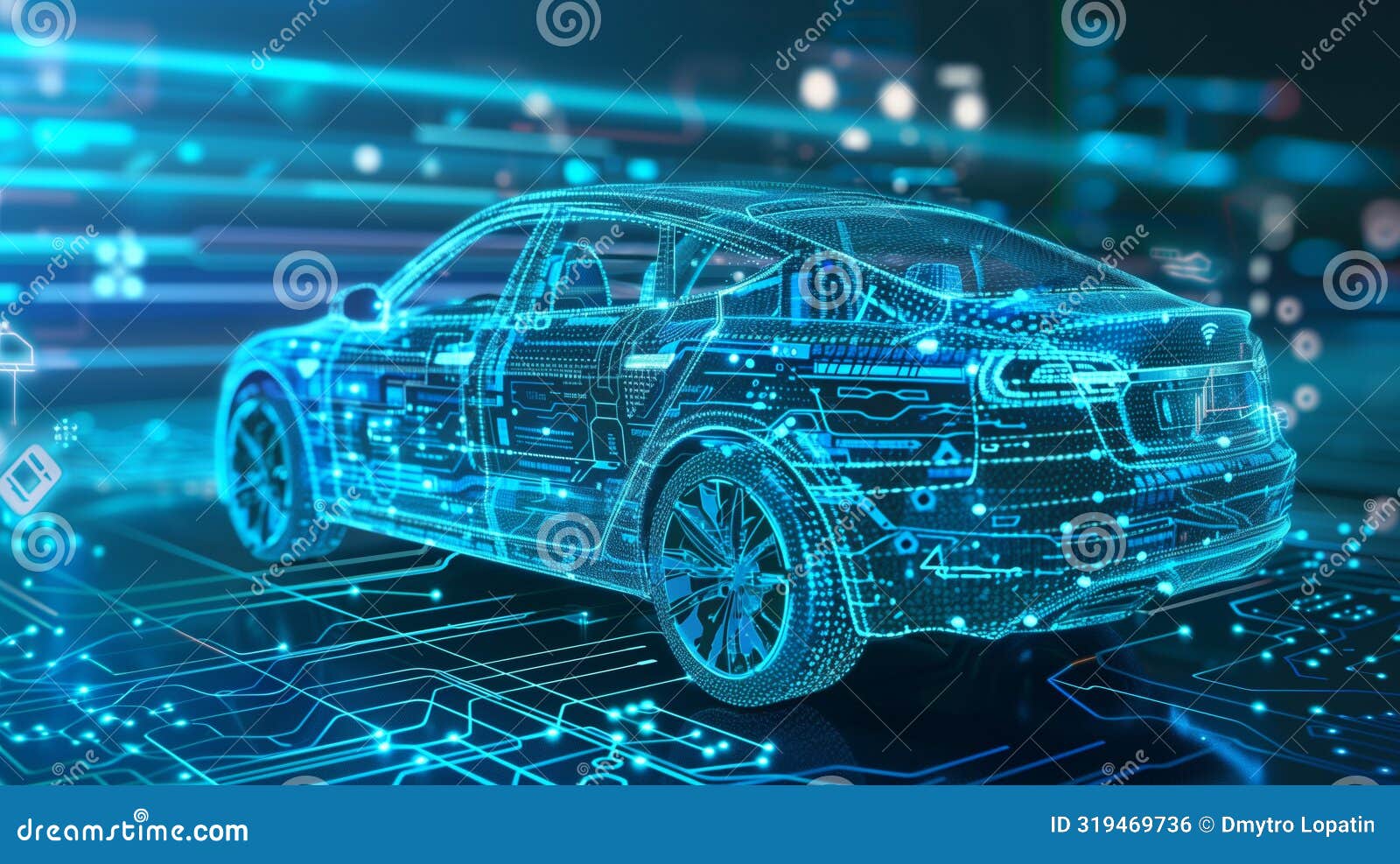 Hologram of 3d Model of Electric Car Engineering, Futuristic Project ...