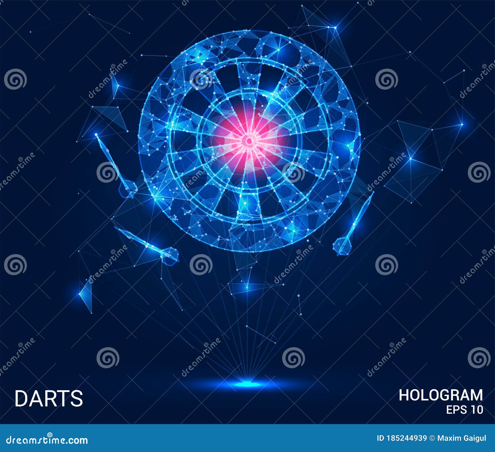Hologram of Darts. Darts and a Dartboard Made of Polygons, Triangles of ...