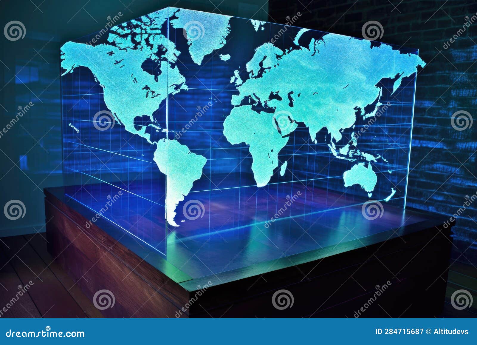 Hologram of a Detailed World Map with Real-time Data Stock Illustration ...