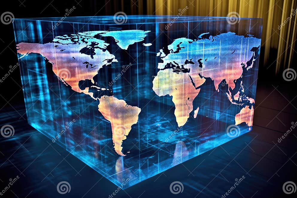Hologram of a Digital World Map with Real-time Data Visualization Stock ...