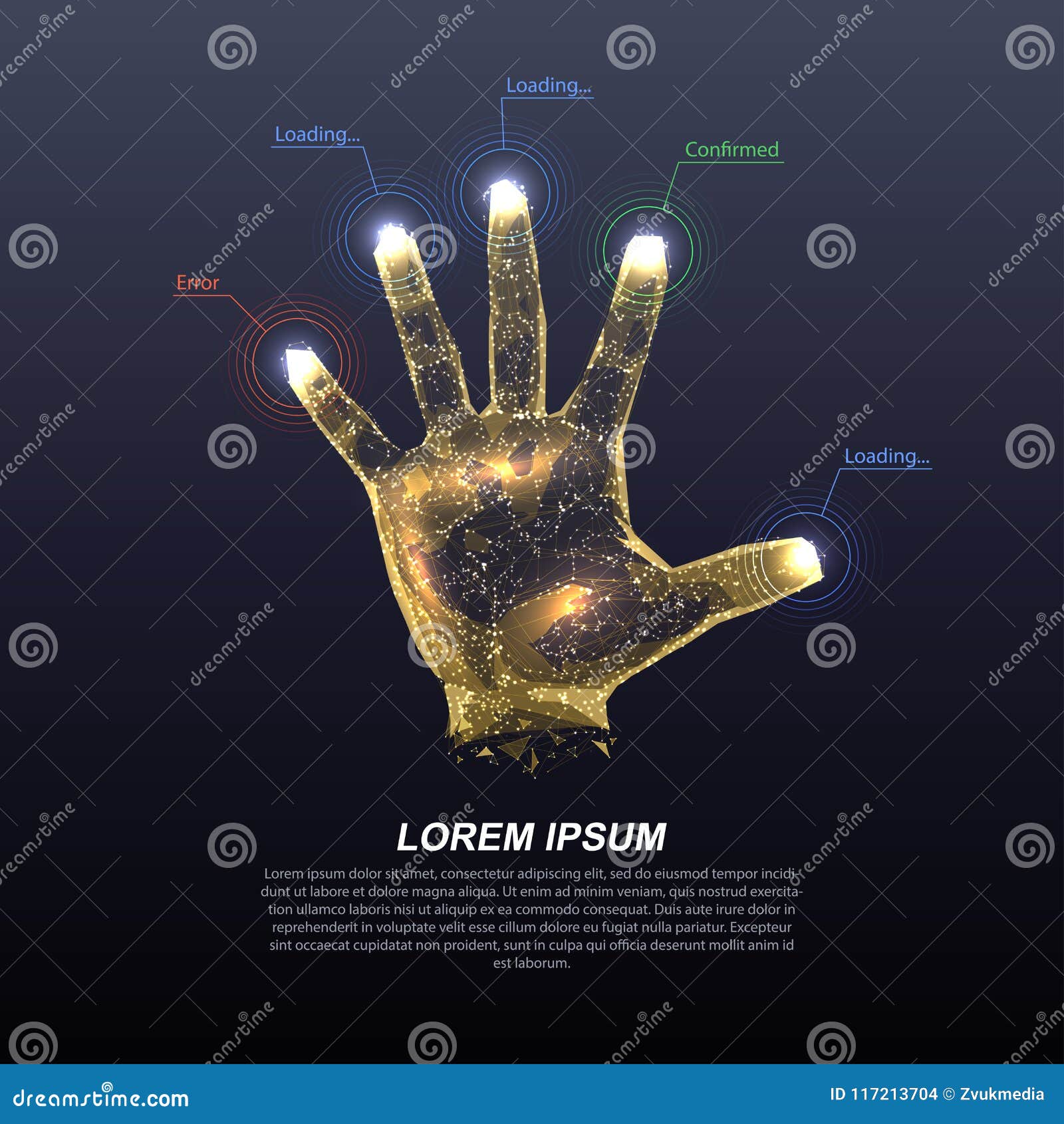 Hologram Hands of Lines and Points. Scanning Fingers. Personal ...