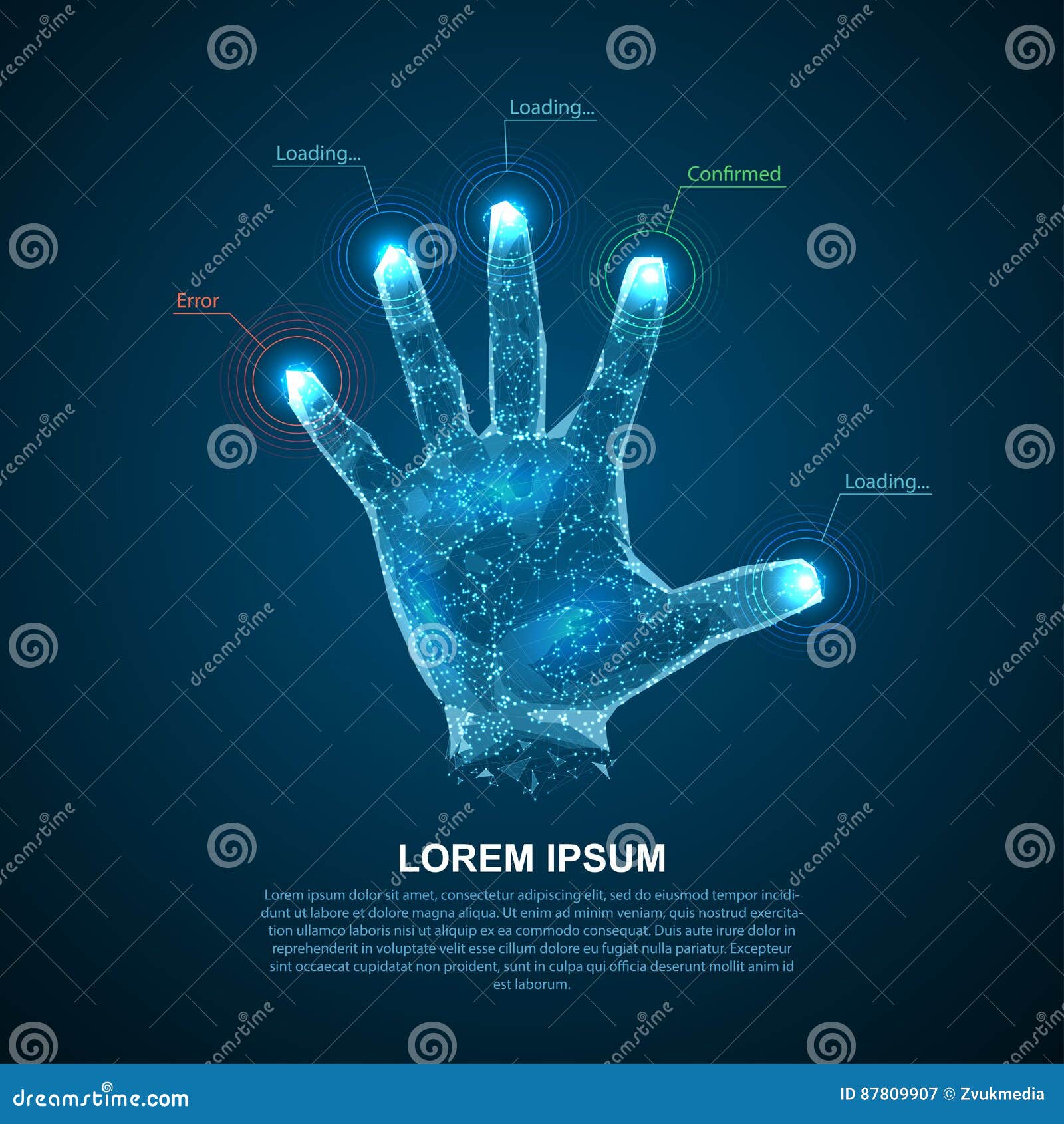 Hologram Hands of Lines and Points. Scanning Fingers. Personal ...