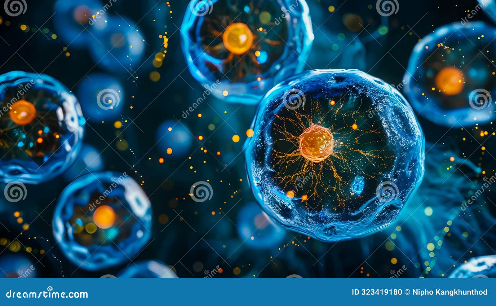 Hologram of Human Cells and Nuclei, Black Background, Generative Ai ...