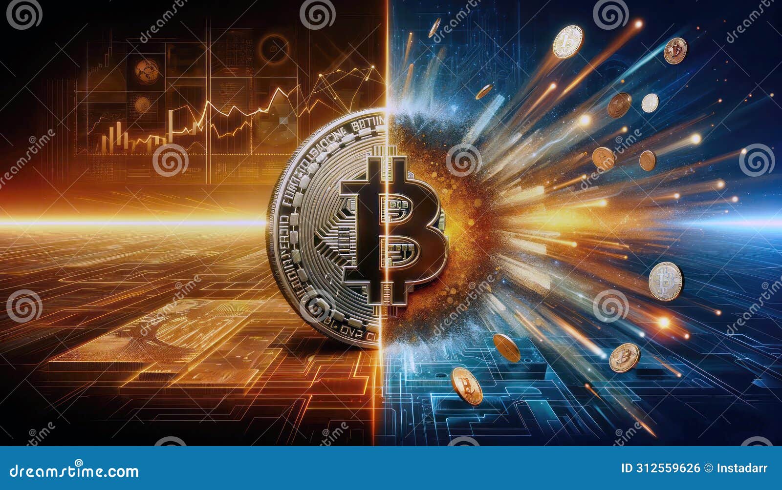 Halving The Reward Of Cryptocurrency Blockchain Technology Cartoon ...